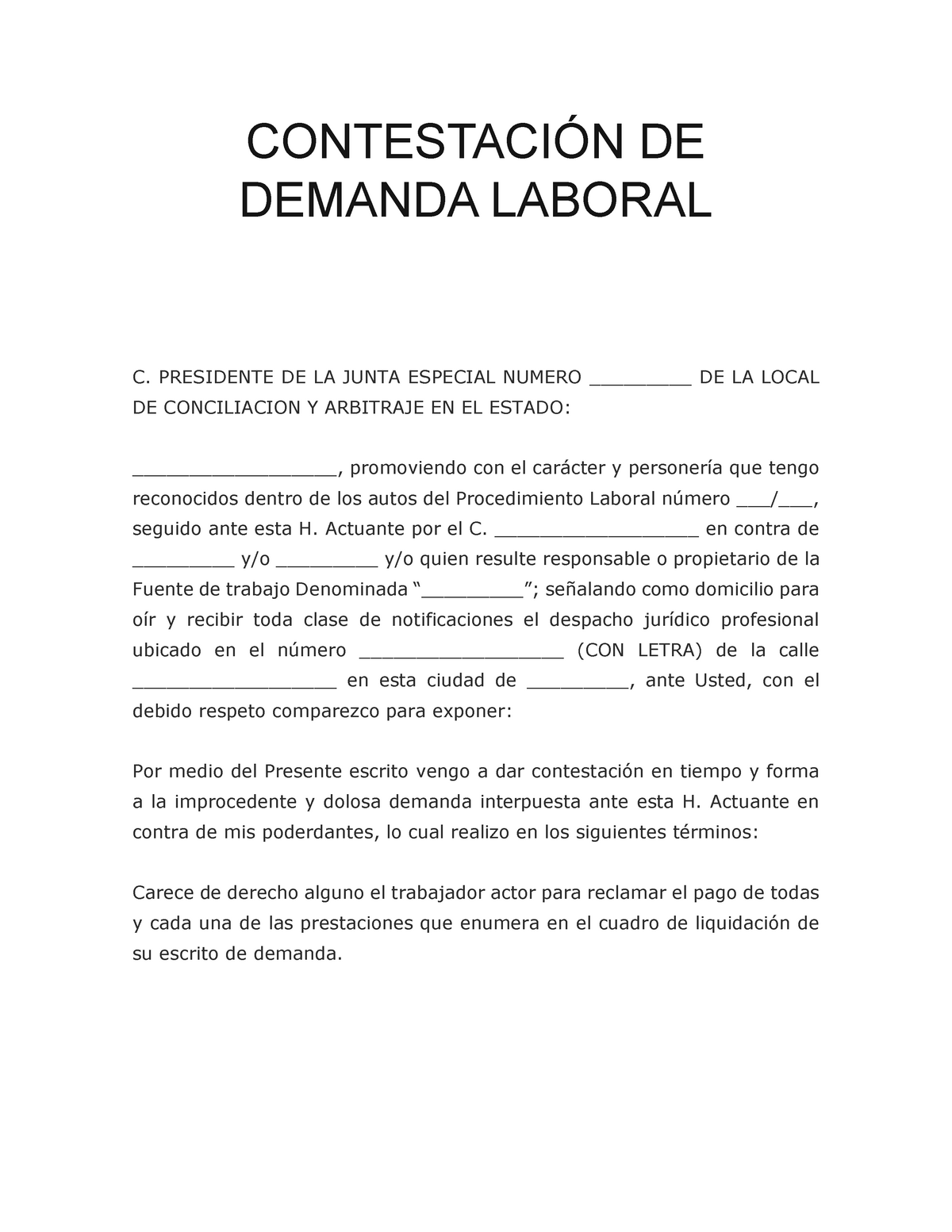 Modelo De Contestacion De Demanda Laboral Por Despido Excepcion De Pdmrea