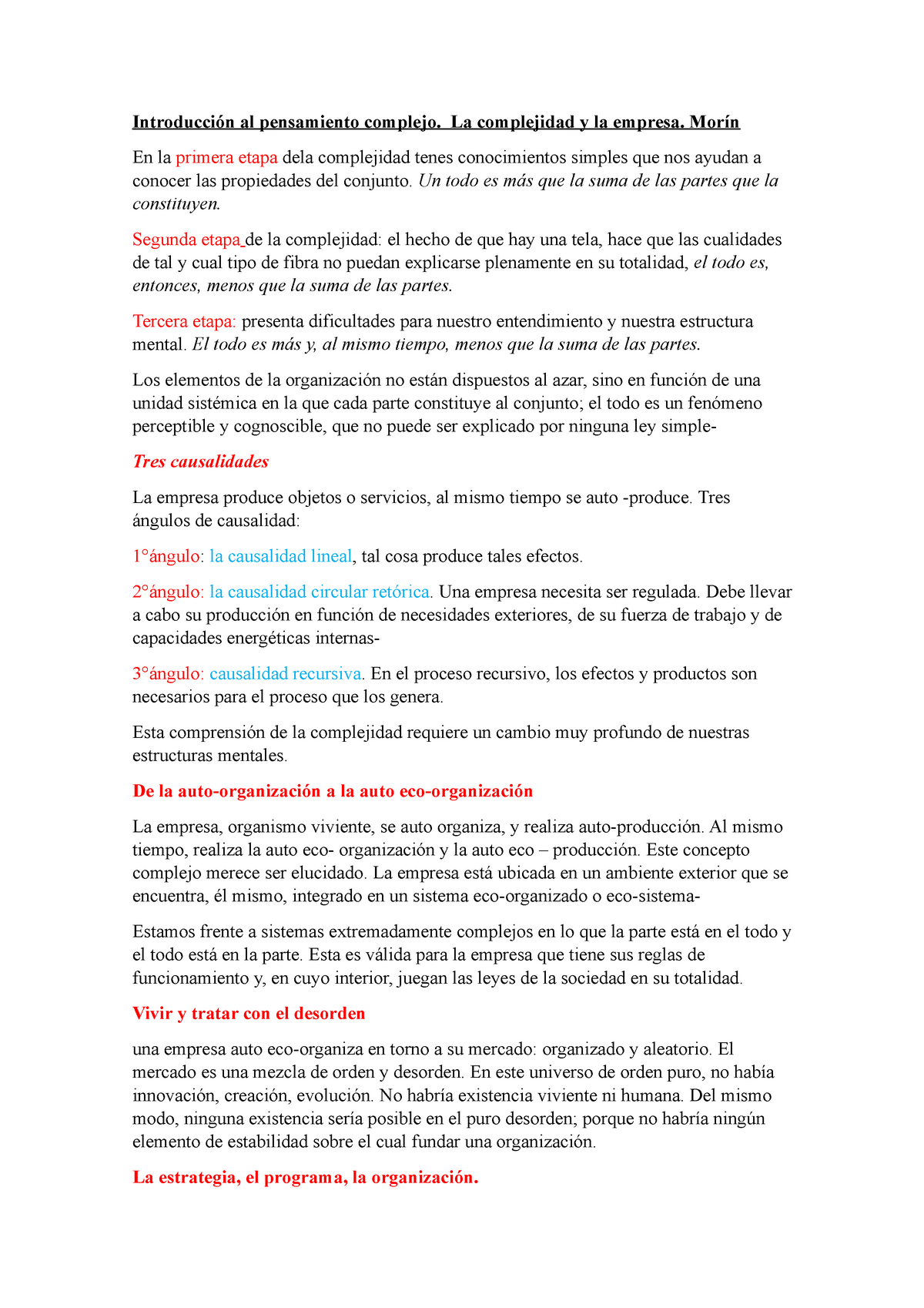 Introducción Al Pensamiento Complejo La Complejidad Y La Empresa