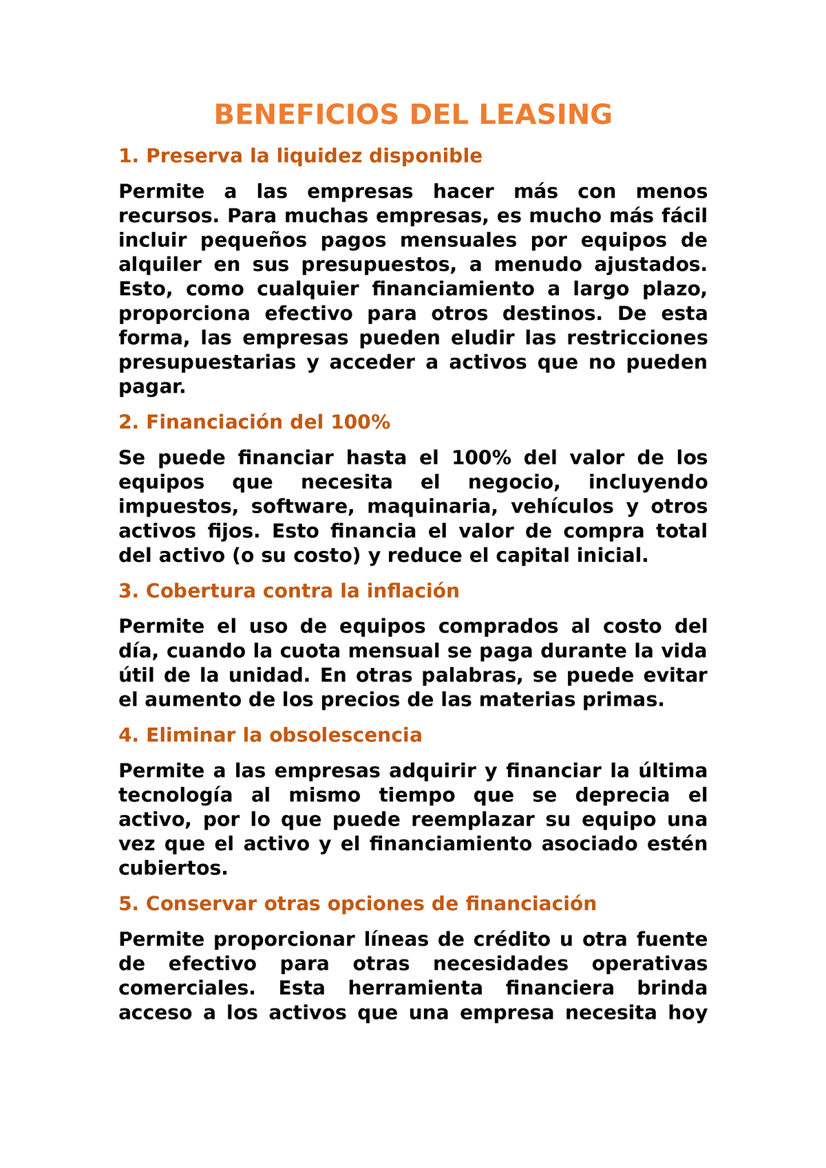 Tarea S14 Explicación De 7 Beneficios De Un Contrato Leasing