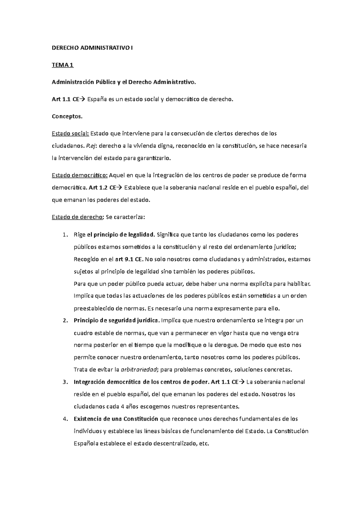 Tema 1 Dadministrativo Apuntes Para Examen Derecho Administrativo I