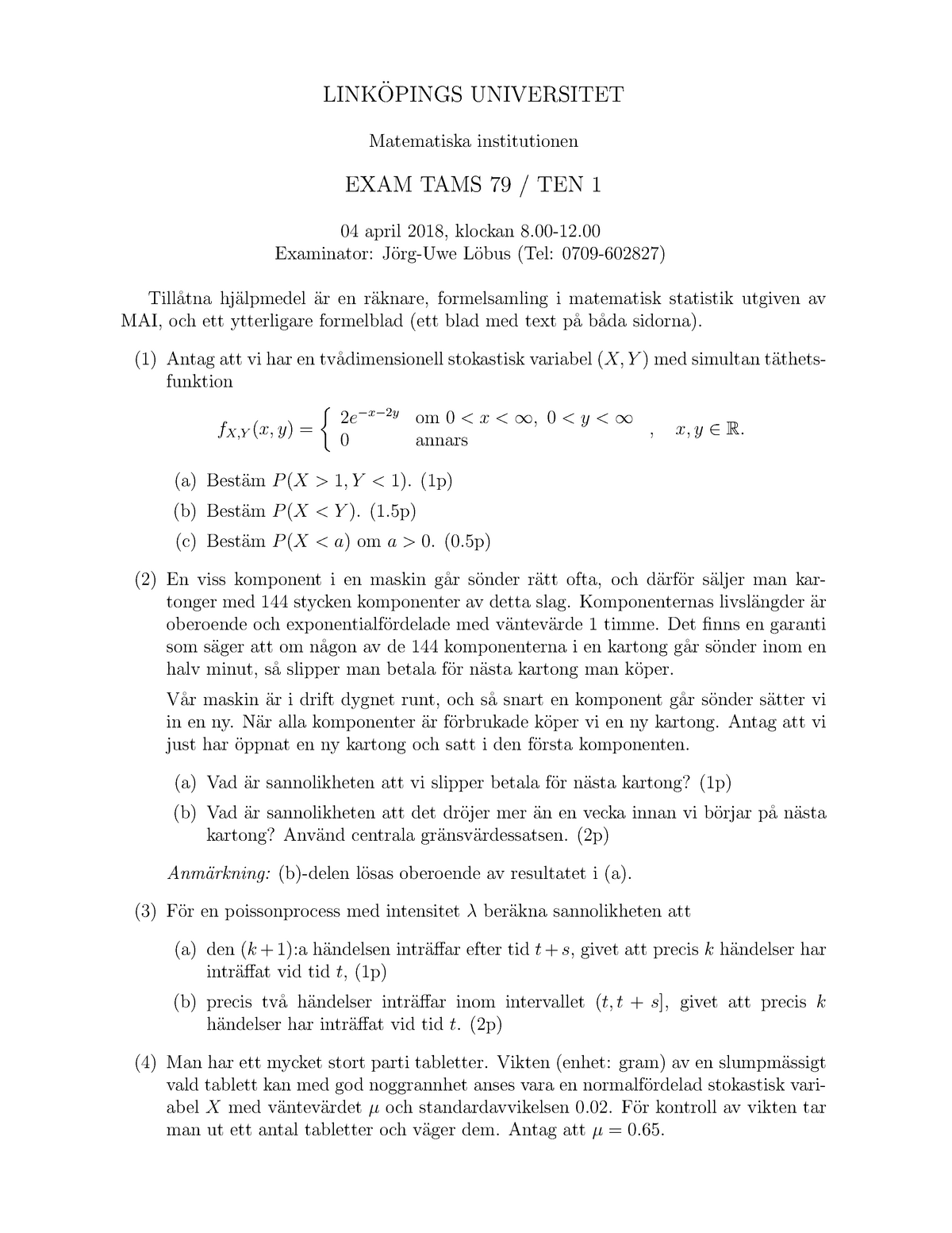 Tenta 4 April 2018 Frågor Och Svar ¨ Linkopings Universitet