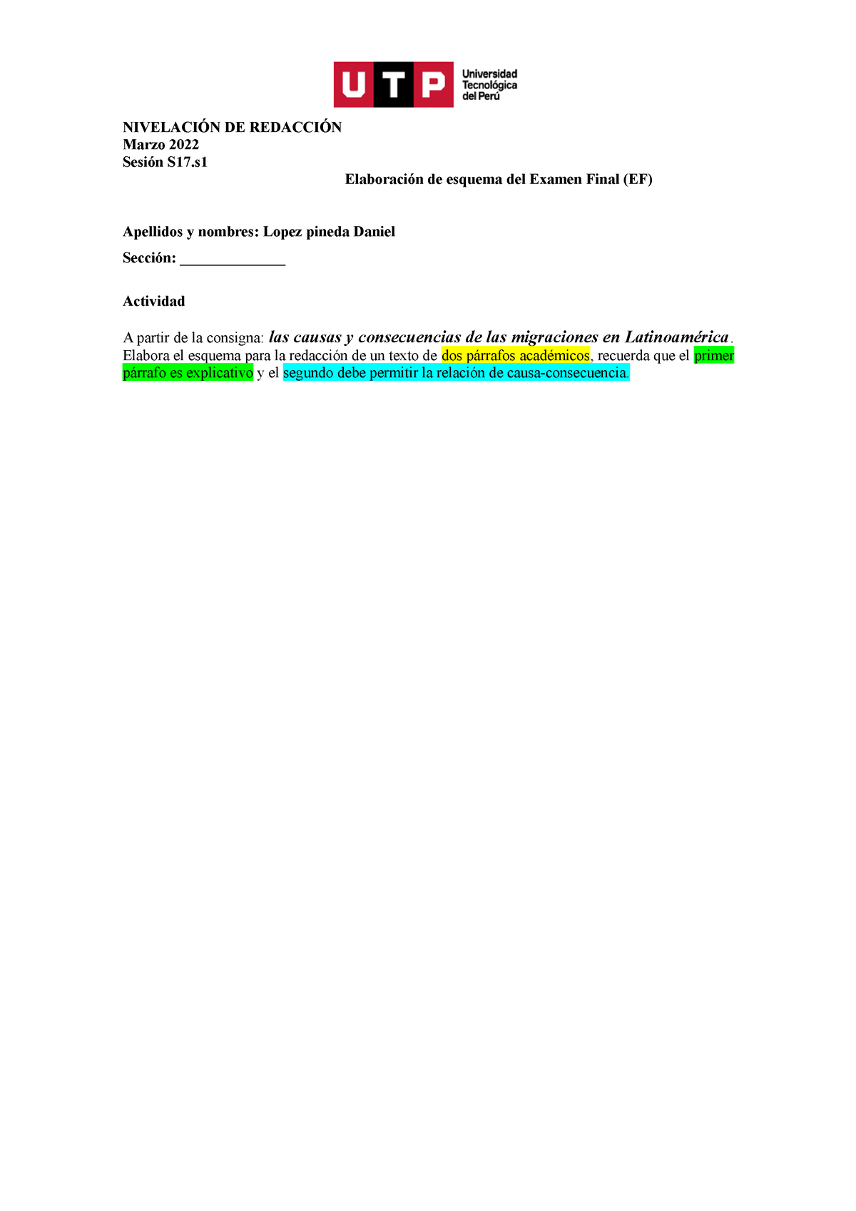 S17s1 Resolver Ejercicios Esquema Para El Examen Final Marzo 2022