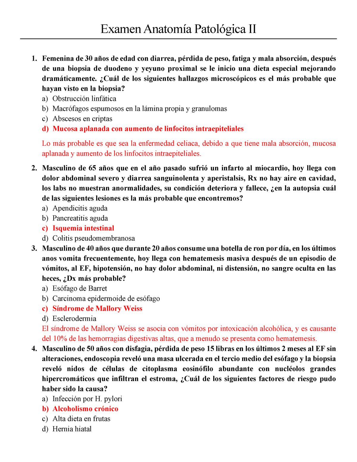 Examen Final Anatom A Patol Gica Ii Tubo Digestivo Examen Anatom A