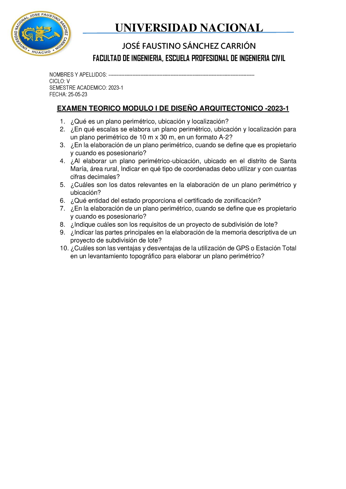 Examen Parcial De Diseño Arquitectonico Modulo 1 2023 1 Universidad