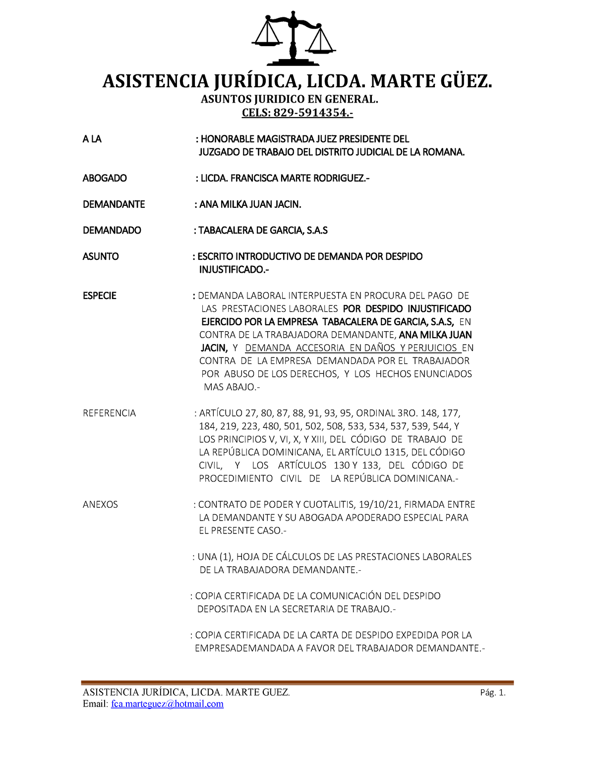 Demanda Laboral Por Despido Injustificado Fmr Asistencia JurÍdica