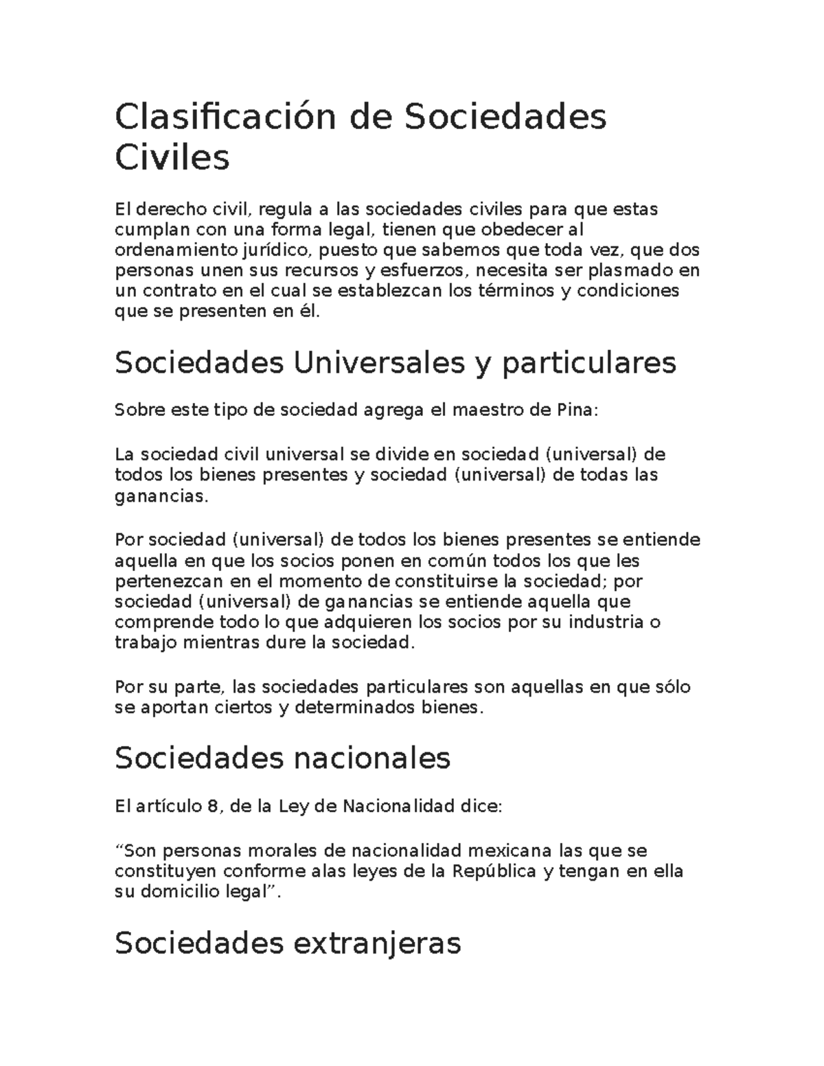 Clasificación De Sociedades Civiles Descripcion Y Conceptos