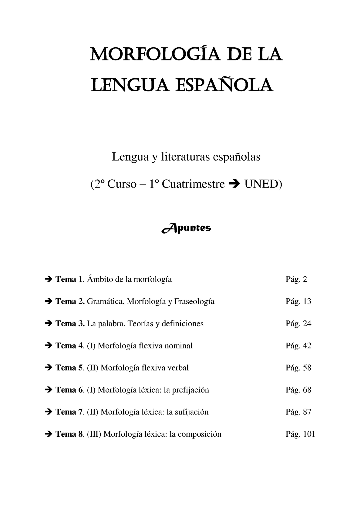 Morfología De La Lengua Española Apuntes Morfología De La Lengua Es