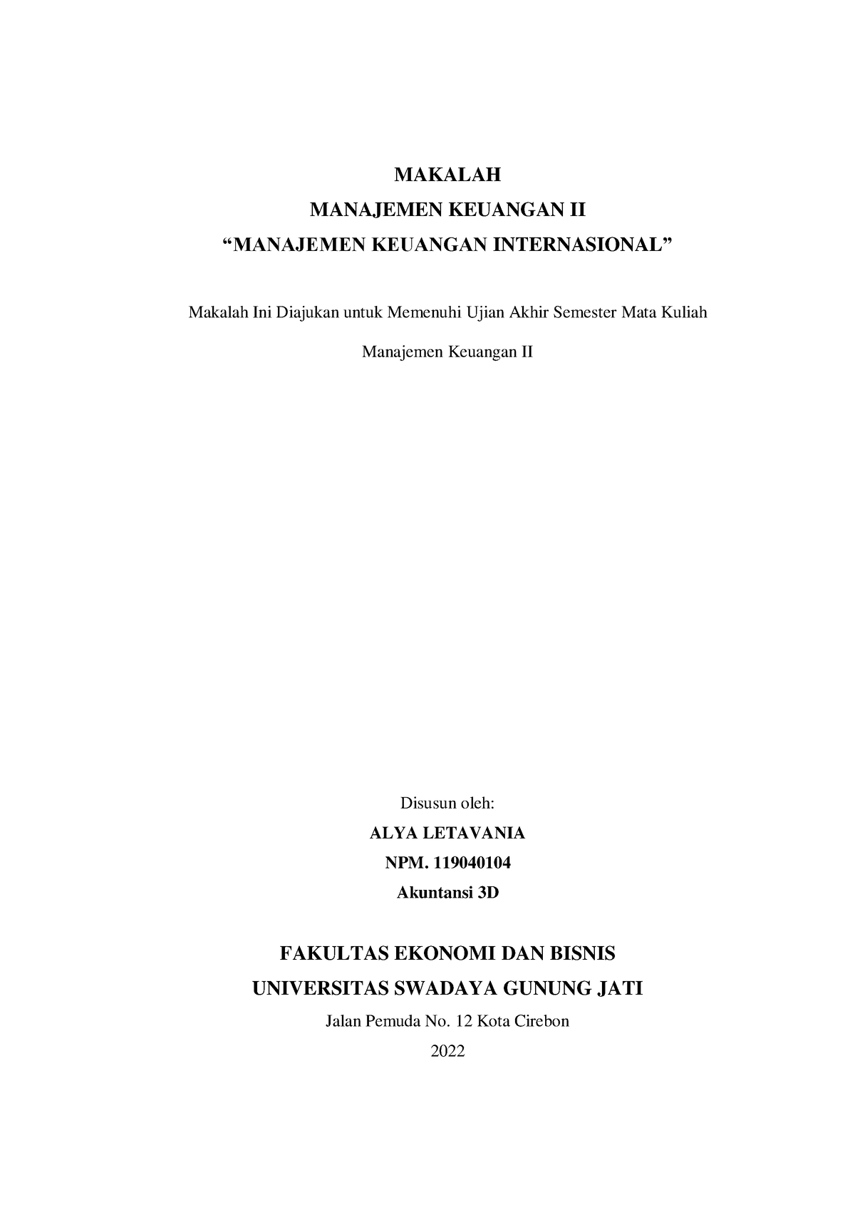 Makalah Manajemen Keuangan Ii “manajemen Keuangan Internasional