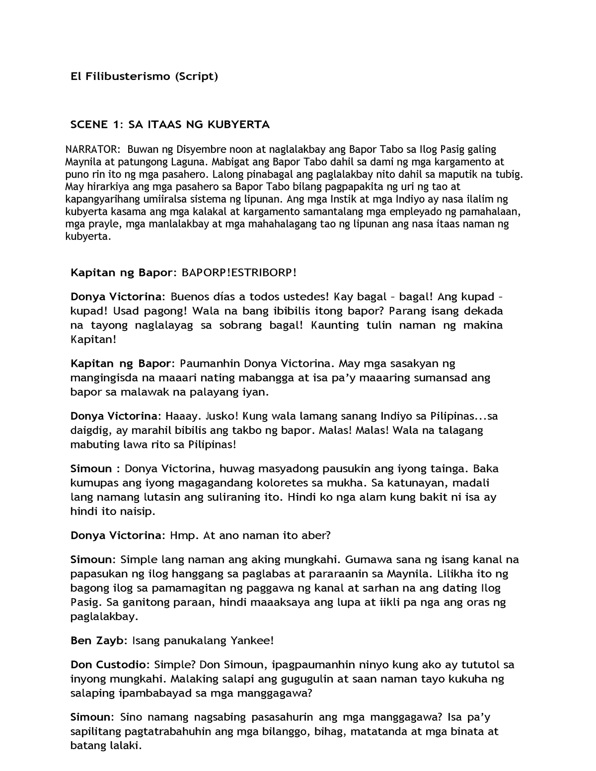 Script El Filibusterismo El Filibusterismo Kabanata Sa Kubyerta