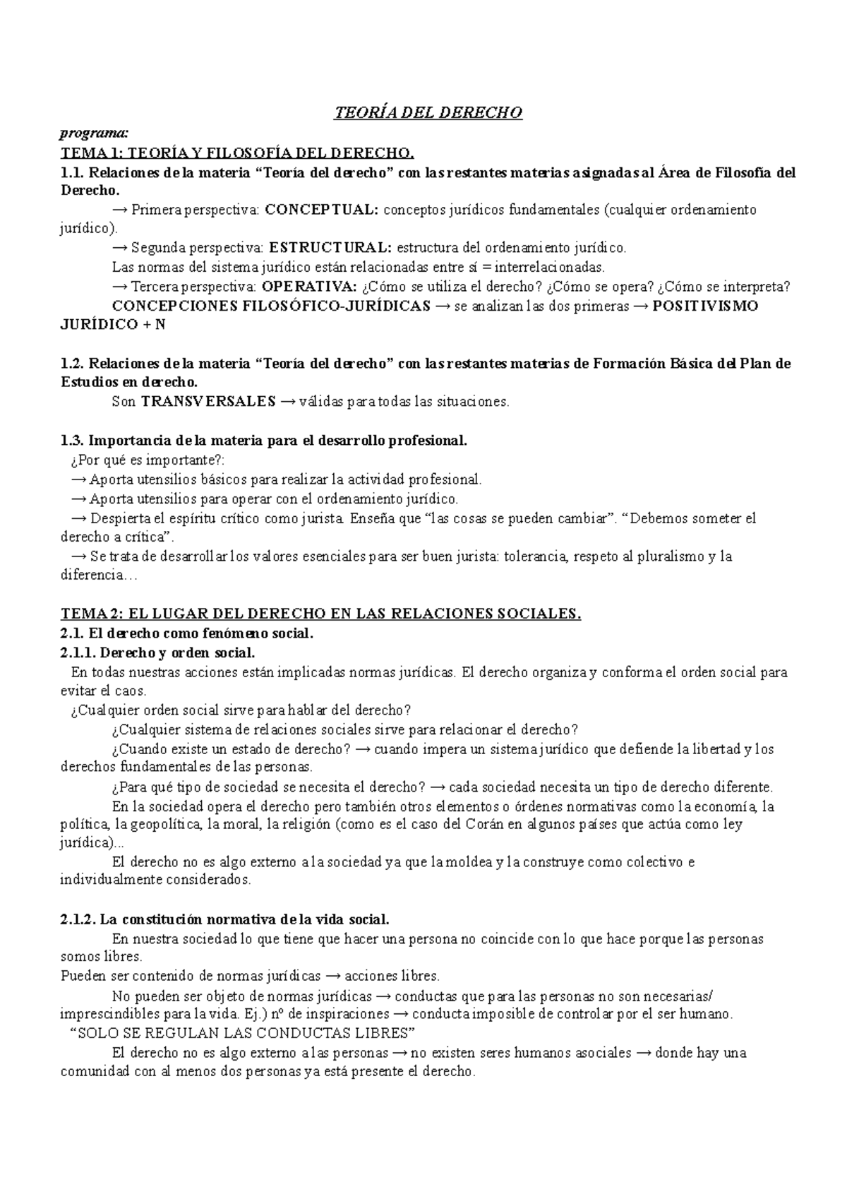 Teoría Del Derecho Apuntes TeorÍa Del Derecho Programa Tema 1