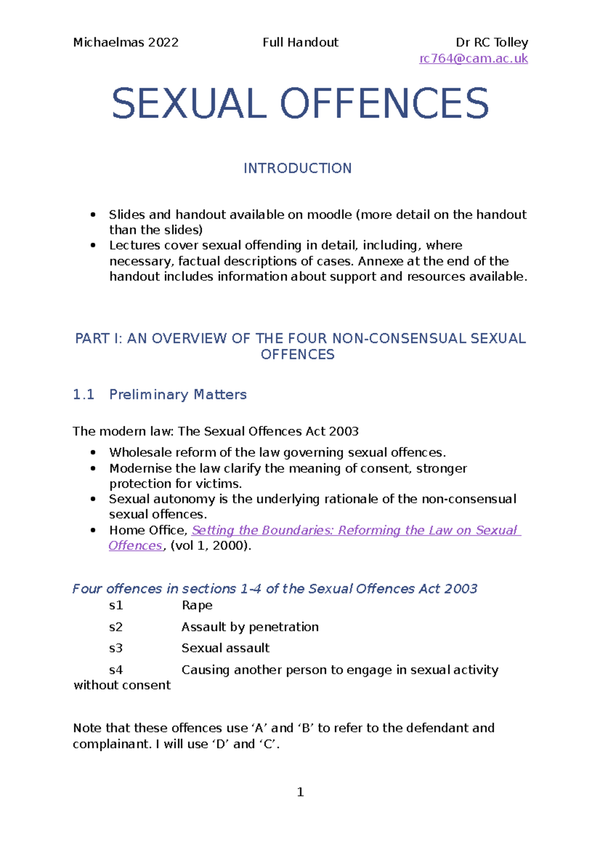 Rct Sexual Offences Full Lecture Handout 2022 23 3 Hrs Rc764camac