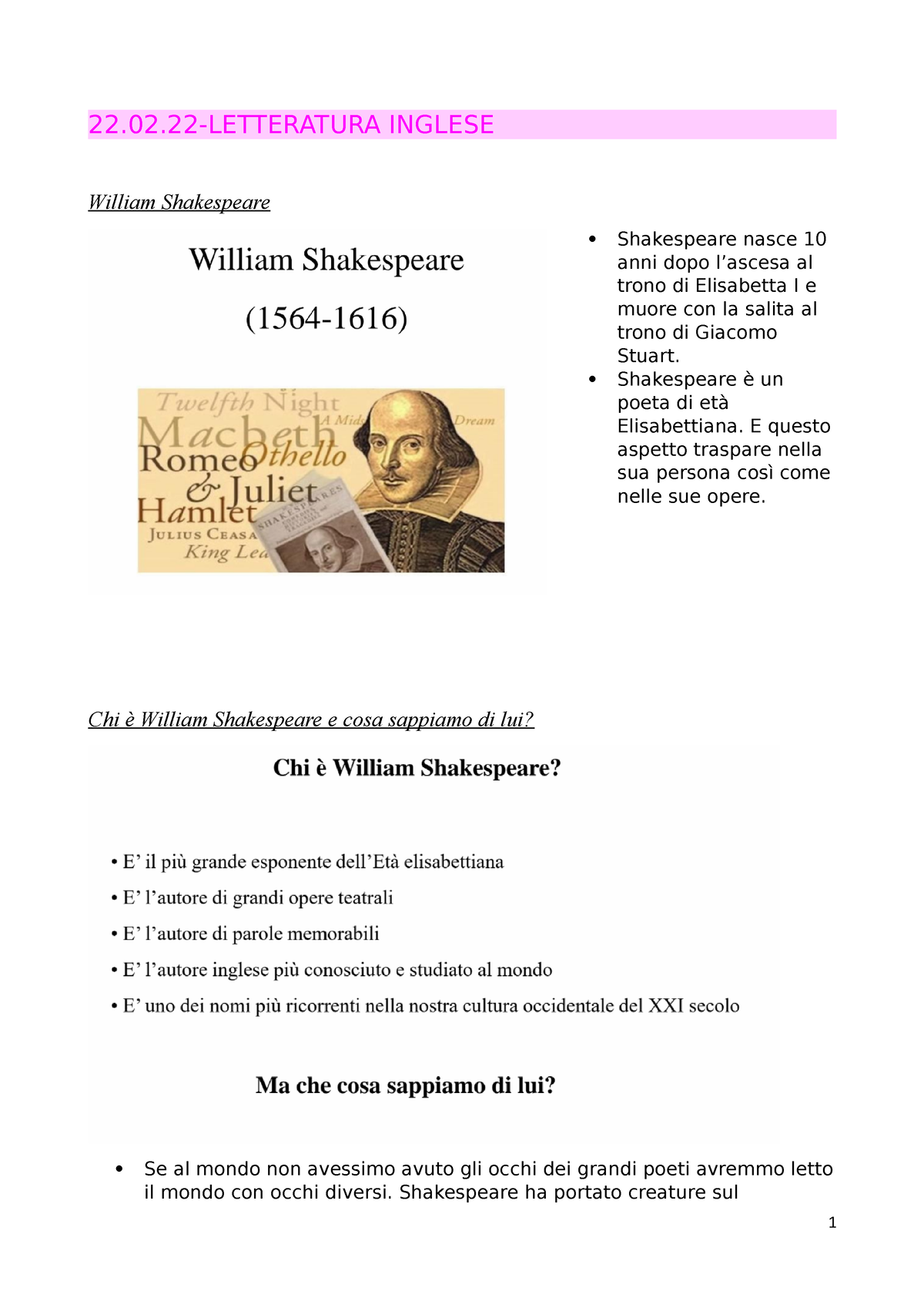 Letteratura Inglese Ii Semestre 2202 Letteratura Inglese William