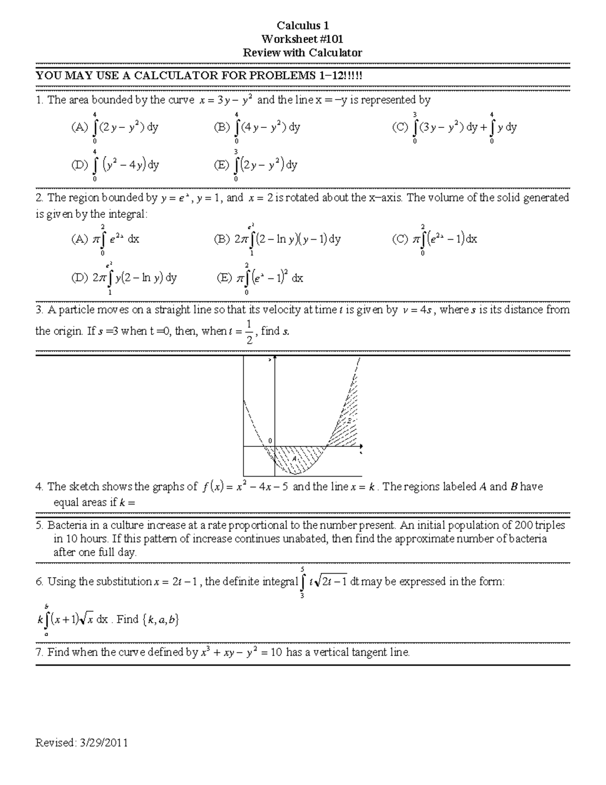 Ab Ws 101 Review Calculator Calculus 1 Worksheet Studocu