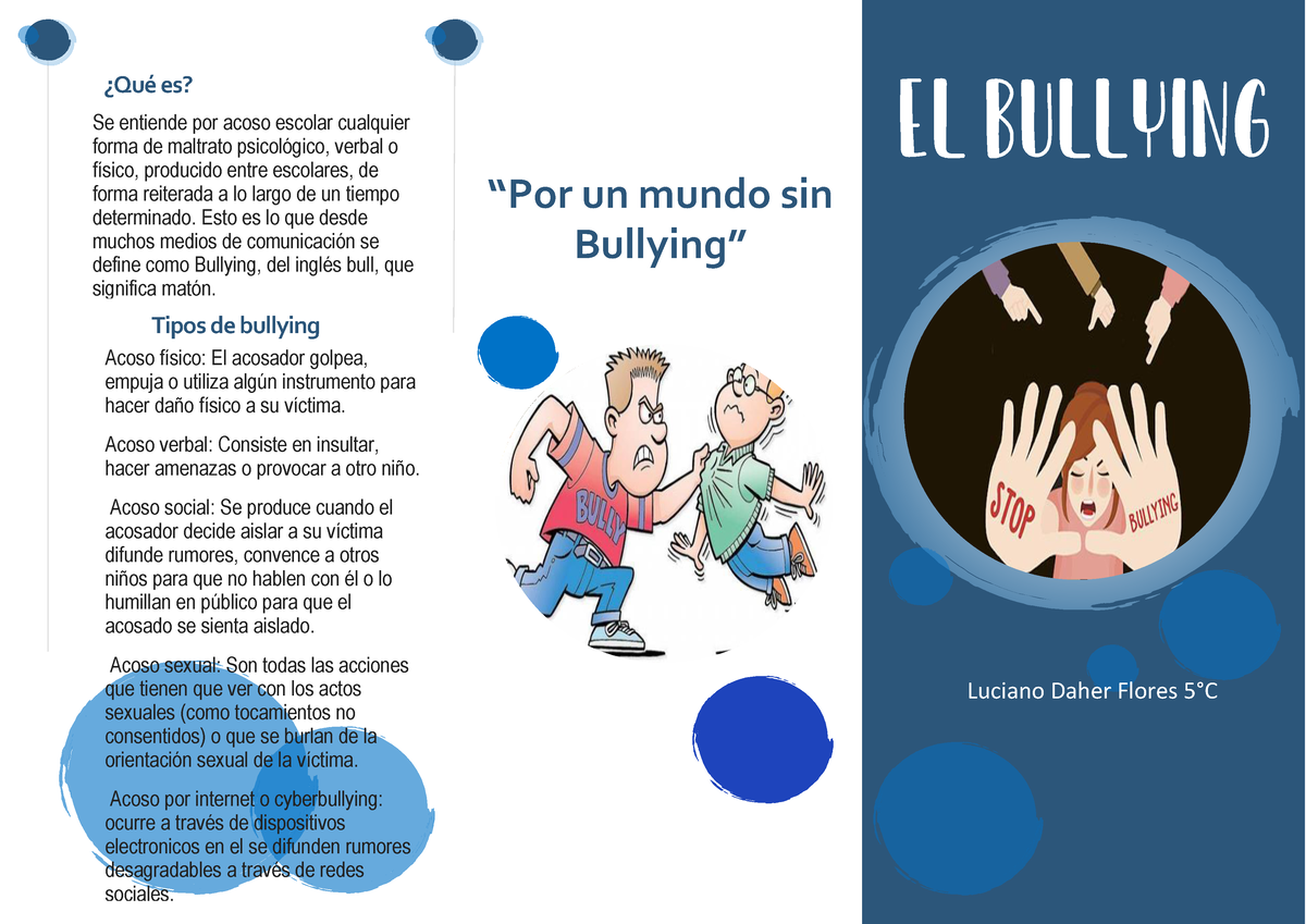 Triptico Bullying Evitar ¿qué Es Tipos De Bullying “por Un Mundo