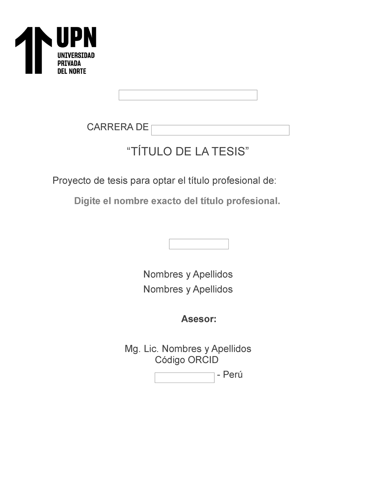 Formato Para Proyecto De Tesis Carrera De “tÍtulo De La Tesis