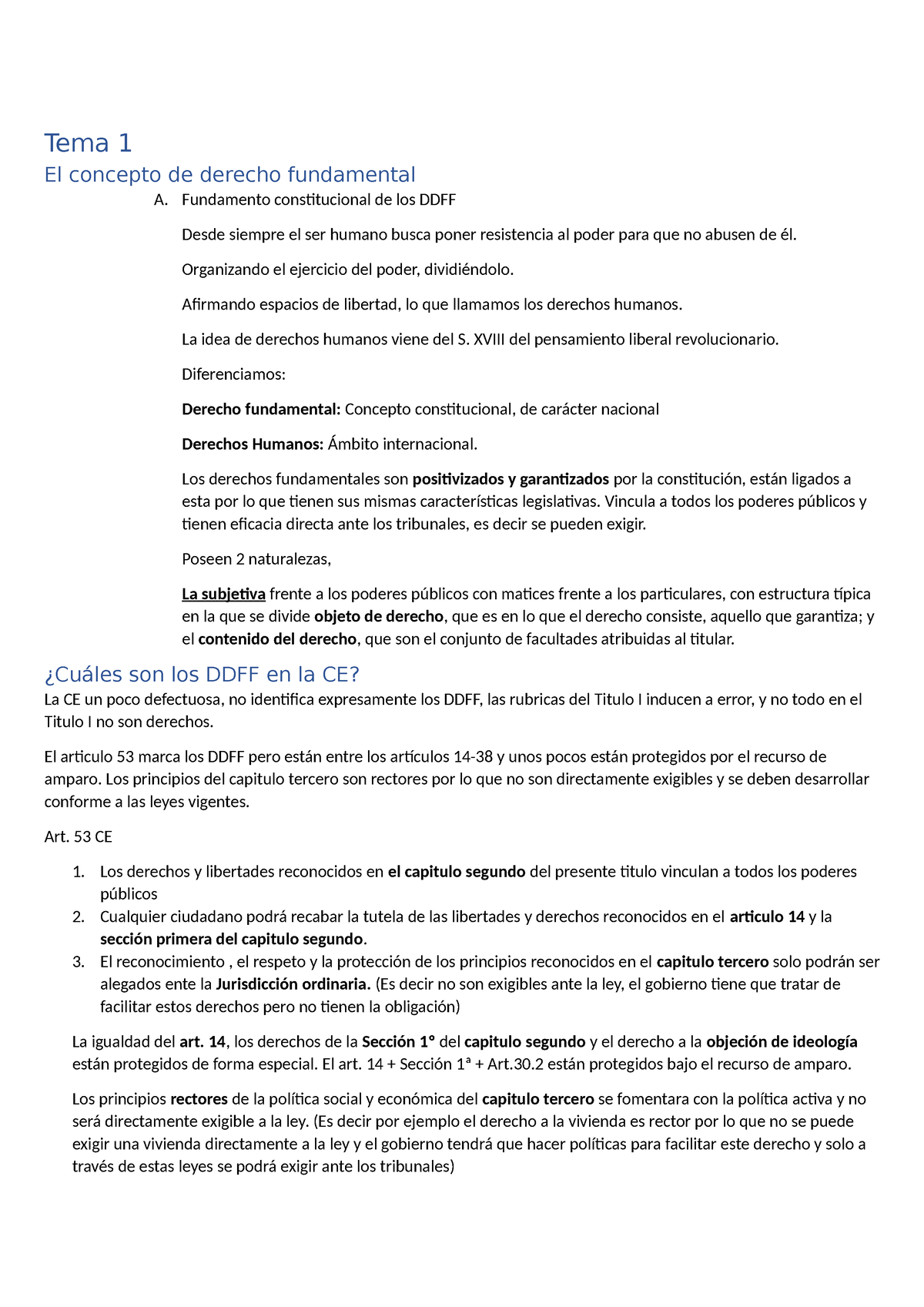 Apuntes Tema 1 El Concepto De Derecho Fundamental A Fundamento