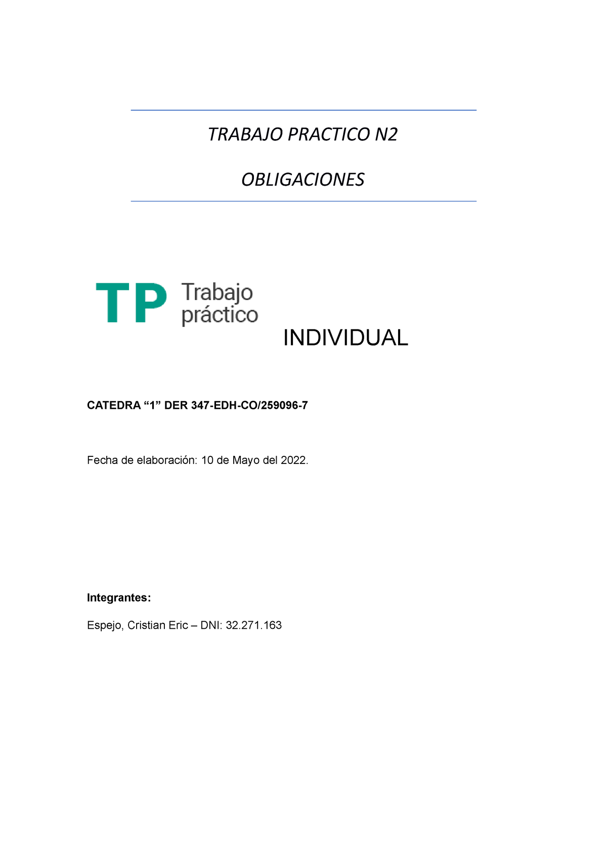 Trabajo Practico N2 Obligaciones Individual Trabajo Practico N