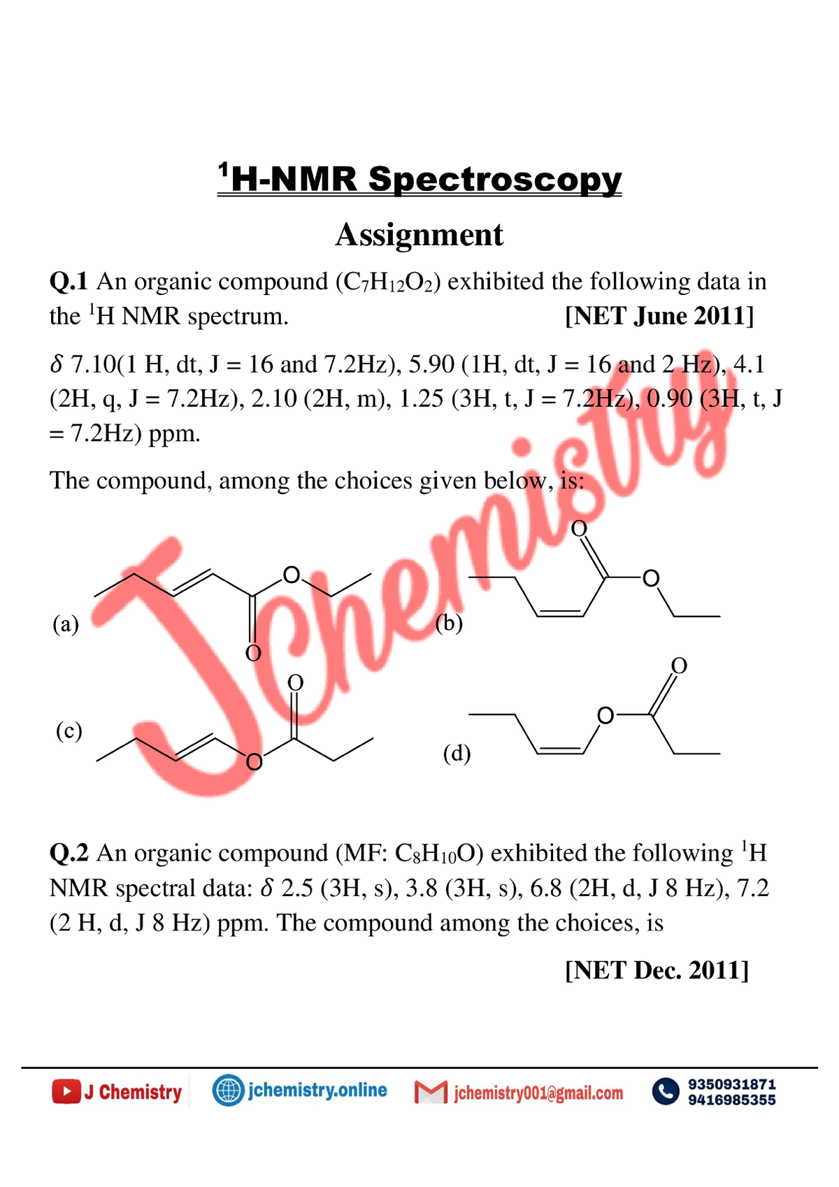 1h Nmr Assignment Summary Bio Science Studocu