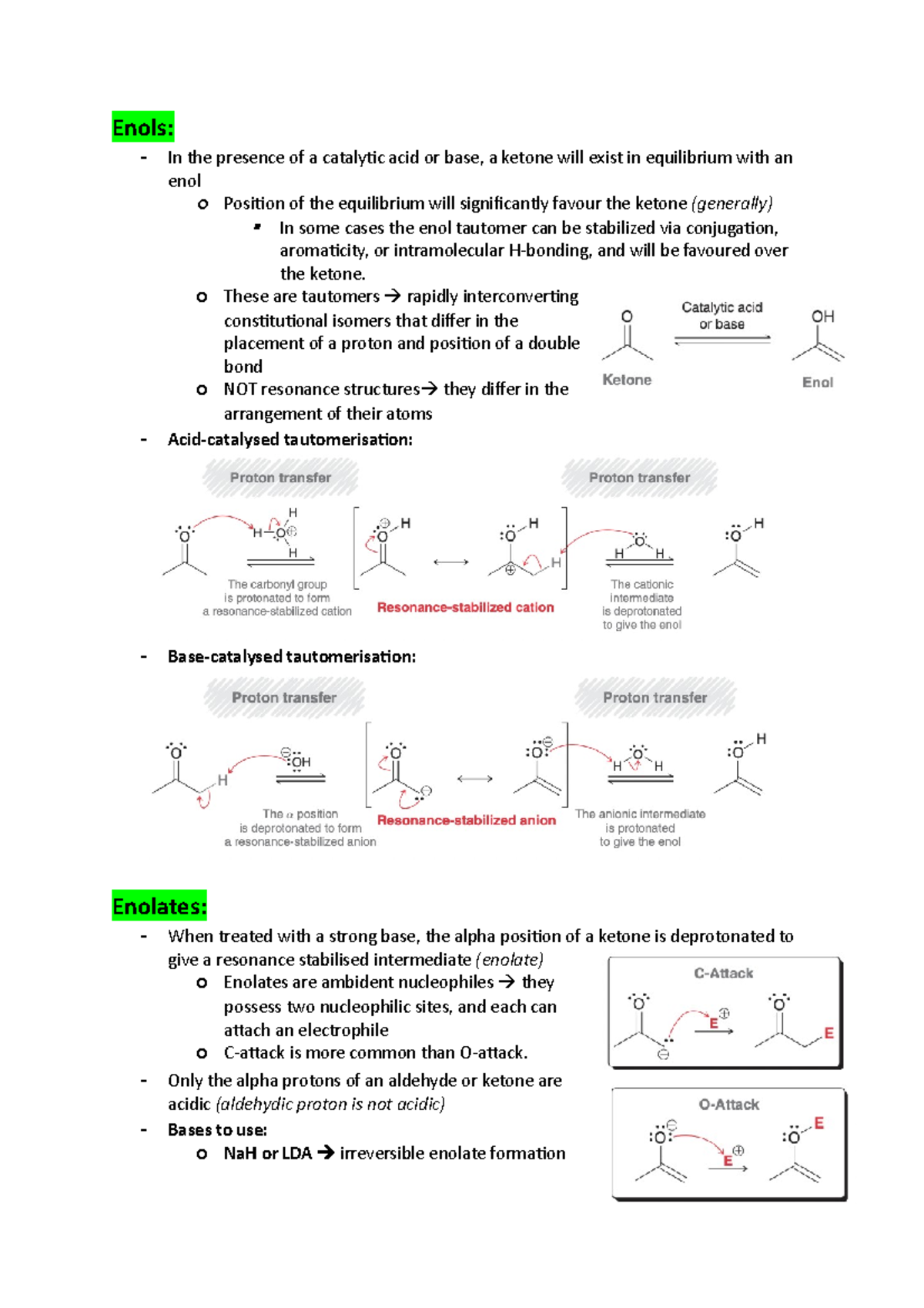 1 Adv Org Chem Notes Enols In The Presence Of A Catalytic Acid Or