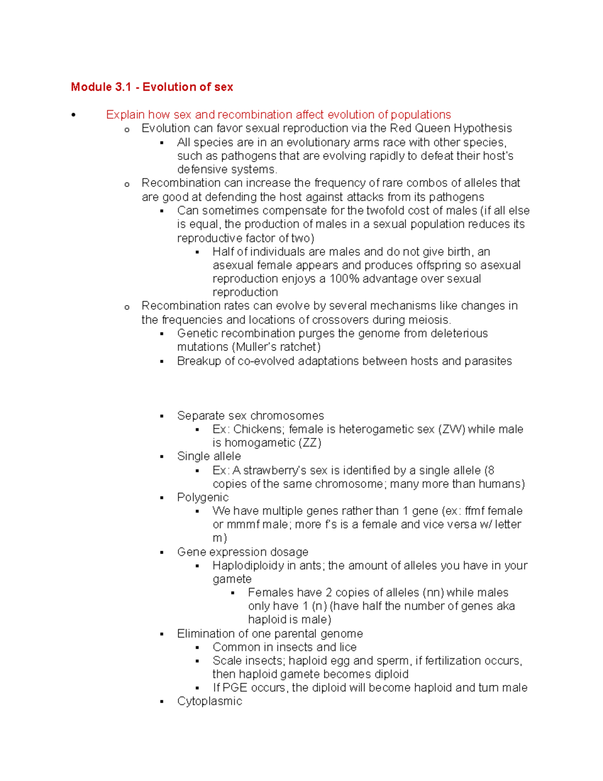 Bio 345 Exam 2 Study Guide Module 3 Evolution Of Sex Explain How