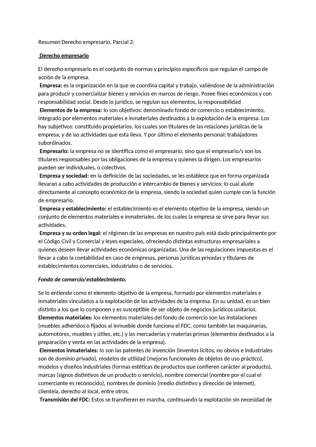 Resumen Derecho Empresario Parcial 2 Resumen Derecho Empresario