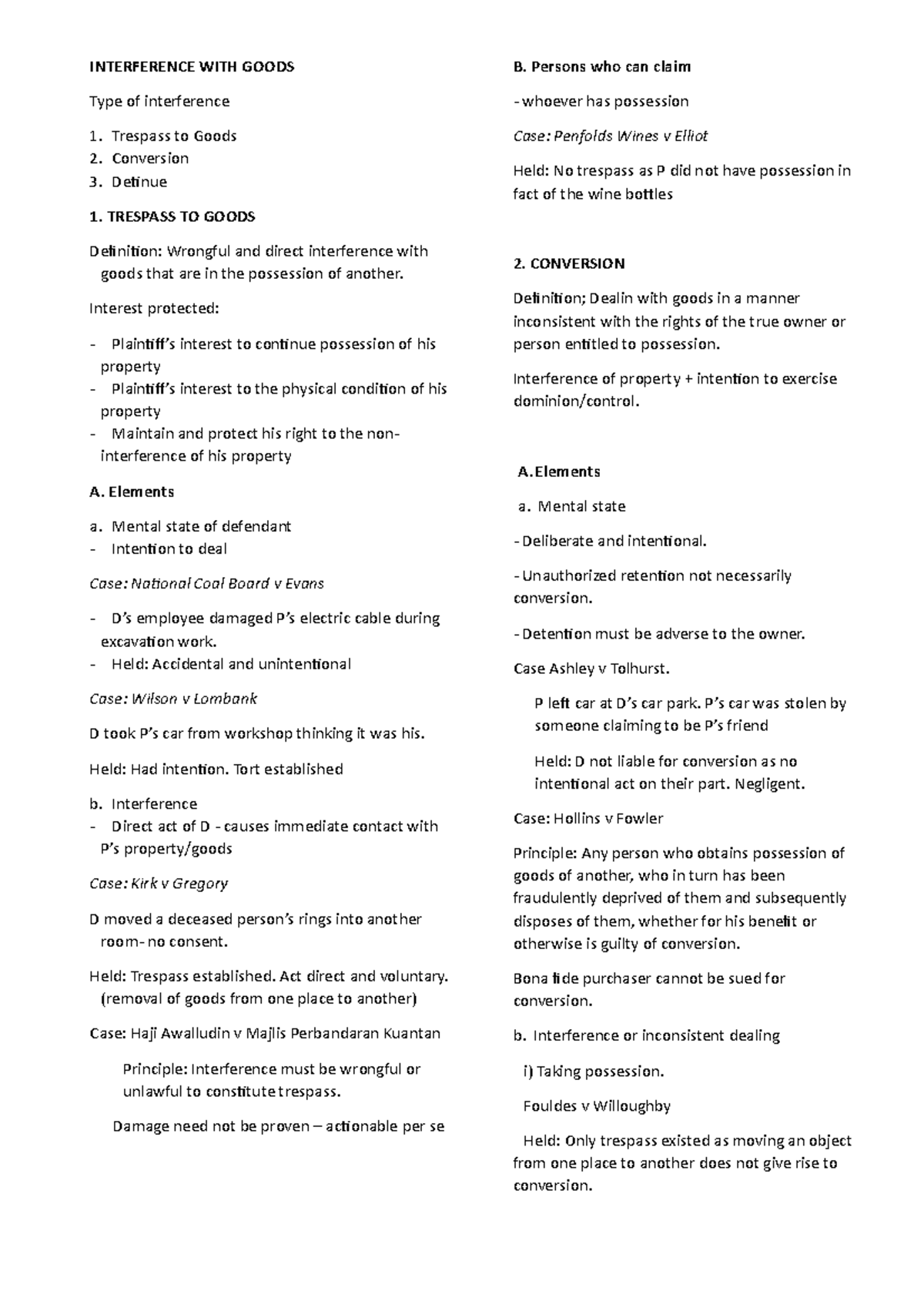 Interference Short Notes Interference With Goods Type Of Interference