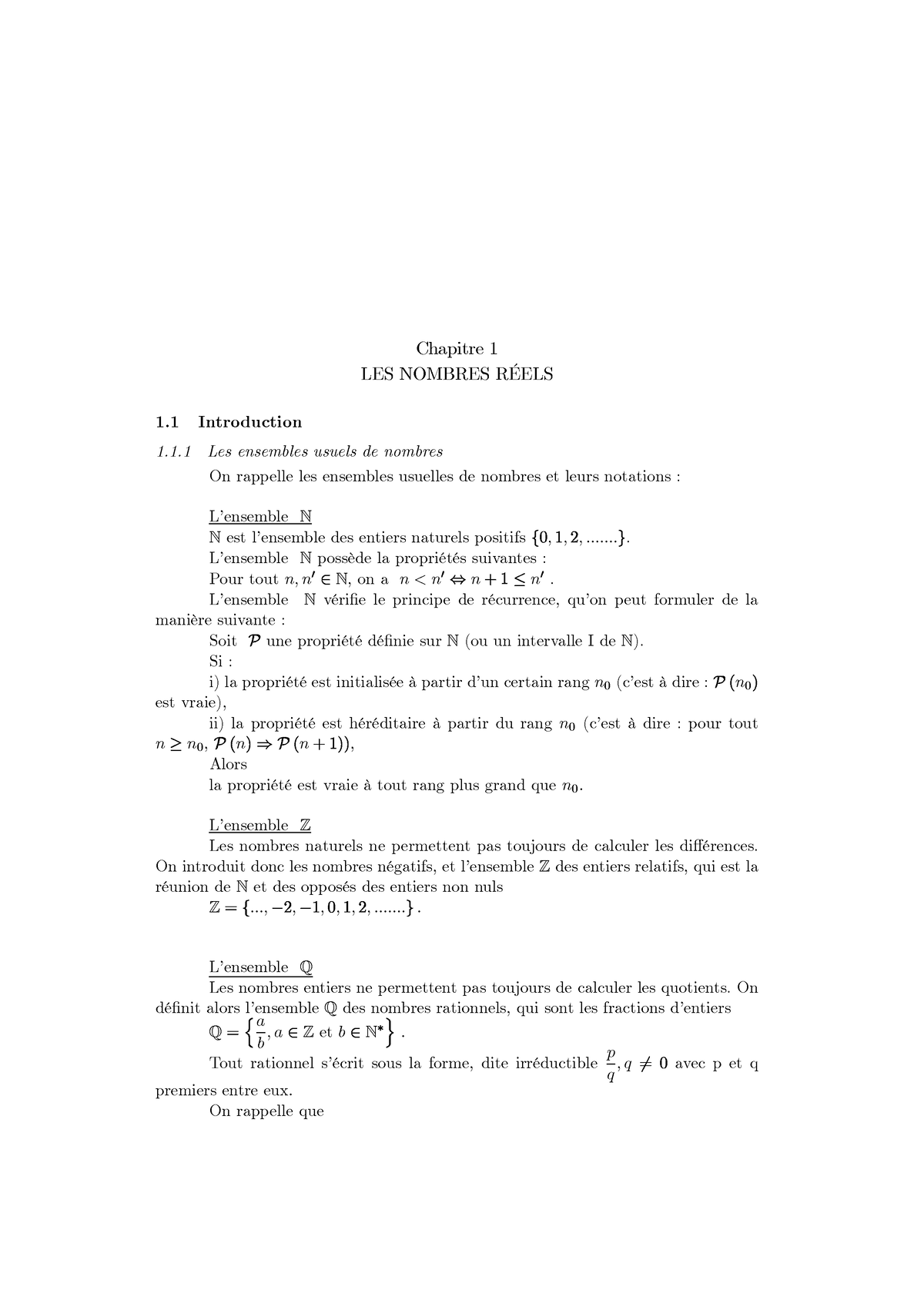 Chapitre 1 Les Nombres Réels Cours Danalyse 1 Chapitre 1 Les