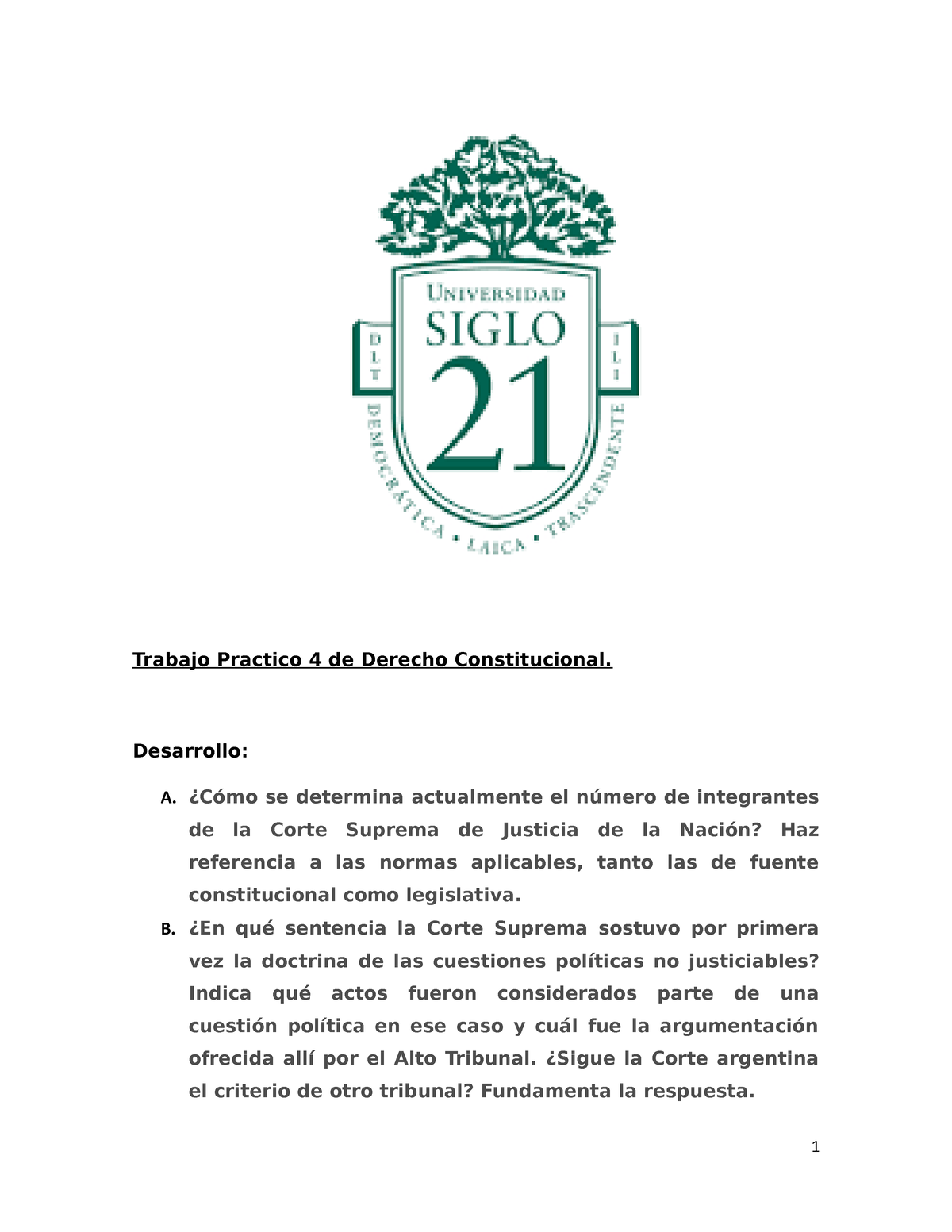 Tp4 De Derecho Constitucional Siglo 21 Studocu