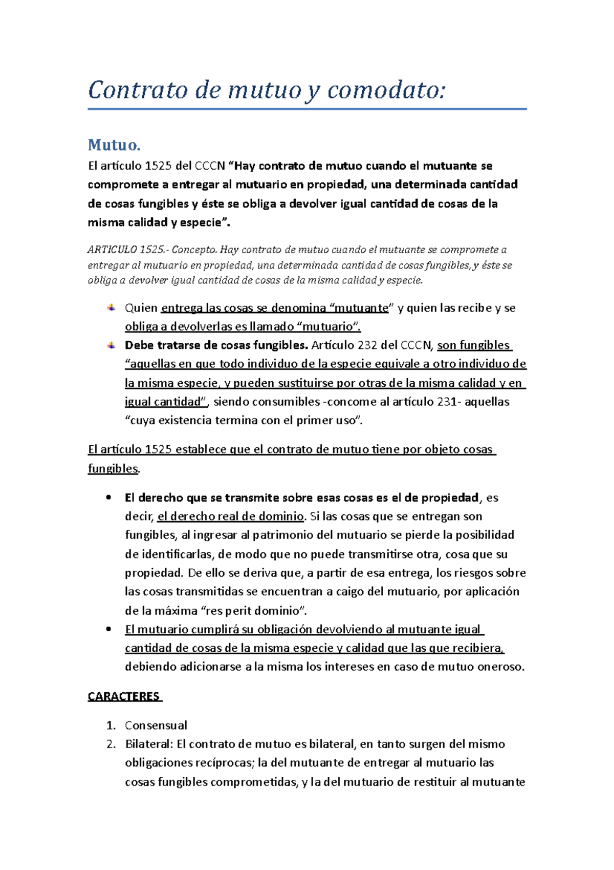 Contrato De Mutuo Y Comodato Contrato De Mutuo Y Comodato Mutuo El