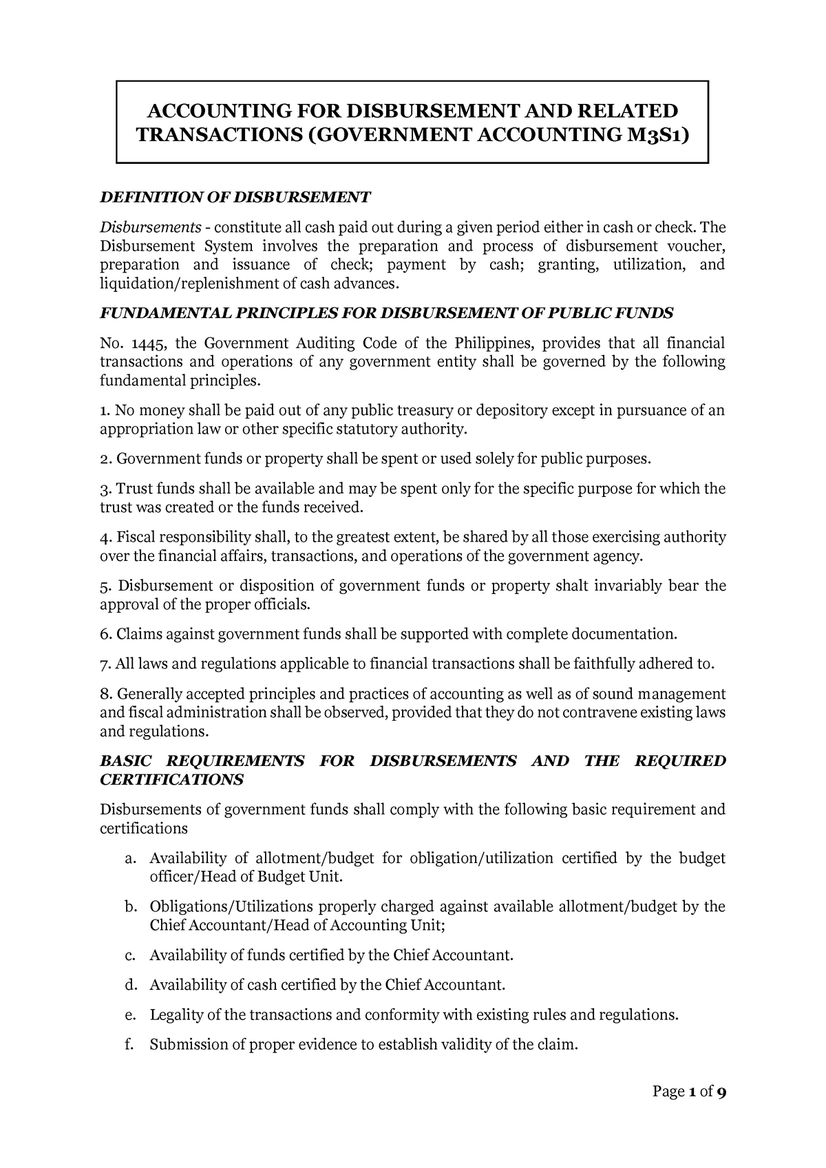 Gov Acc M3s1 Accounting For Disbursement And Related Transactions