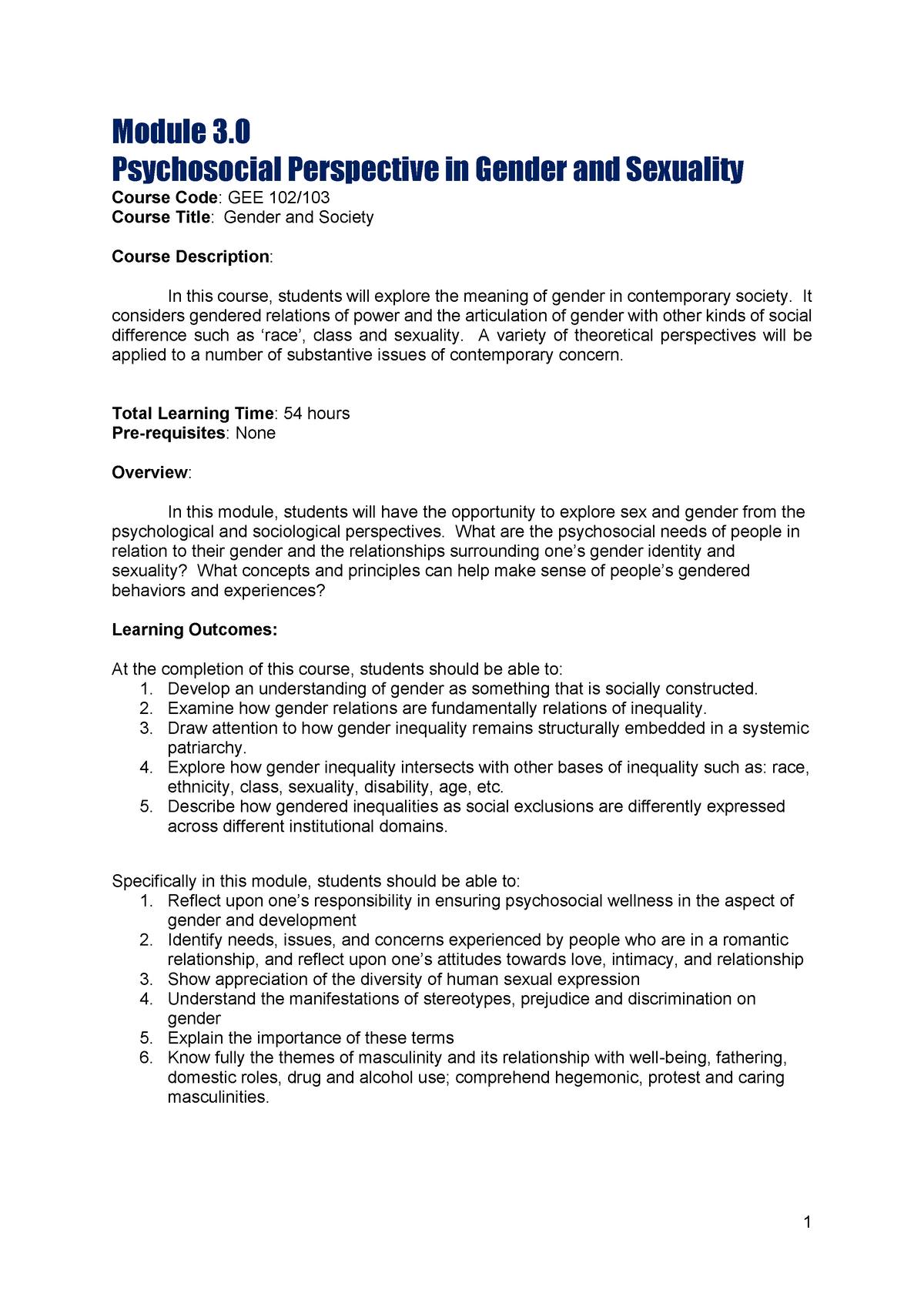 Module 3 Psychosocial Perspective In Gender And Sexuality Module 3