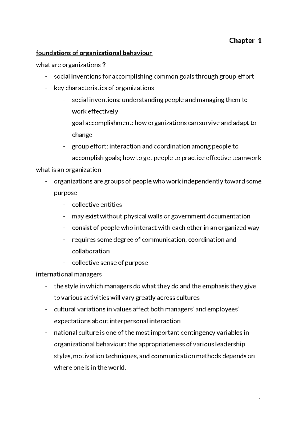 Mhr405 Midterm Chapter 1 Foundations Of Organizational Behaviour