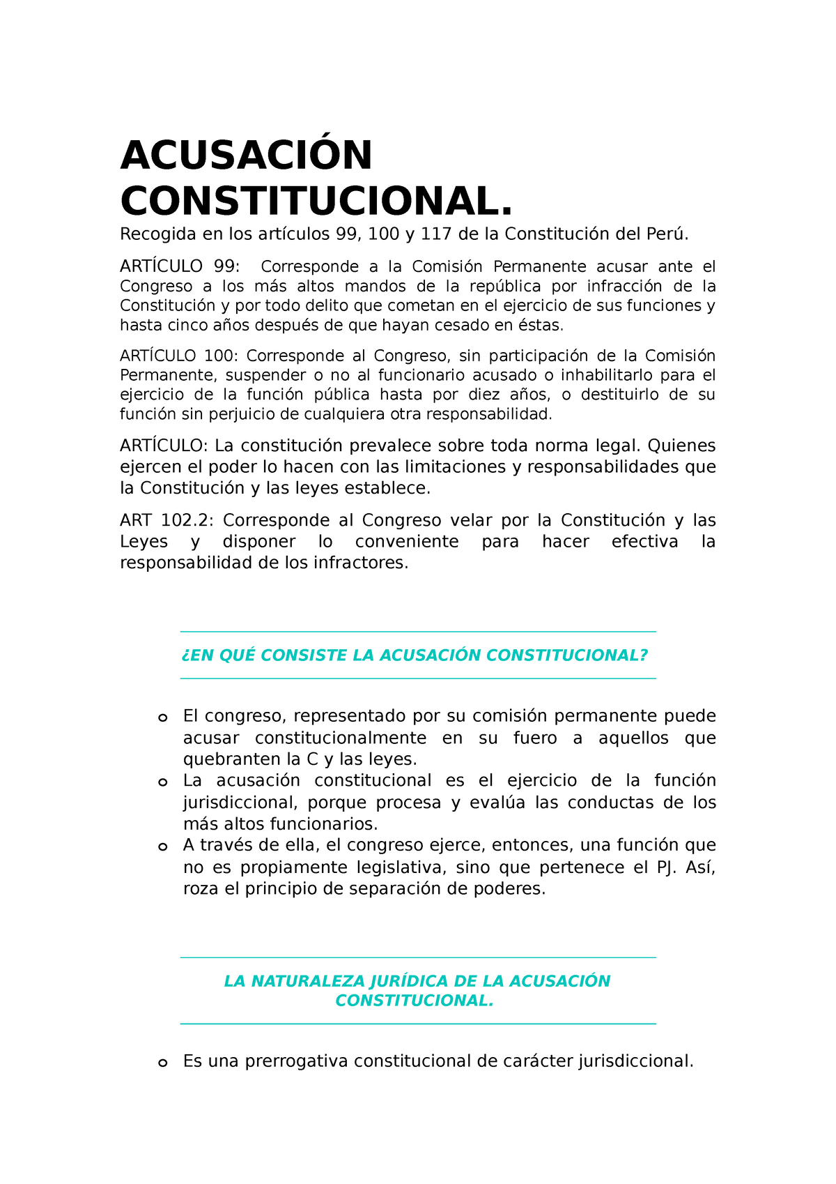 Apuntes De Derecho Constitucional Ii AcusaciÓn Constitucional