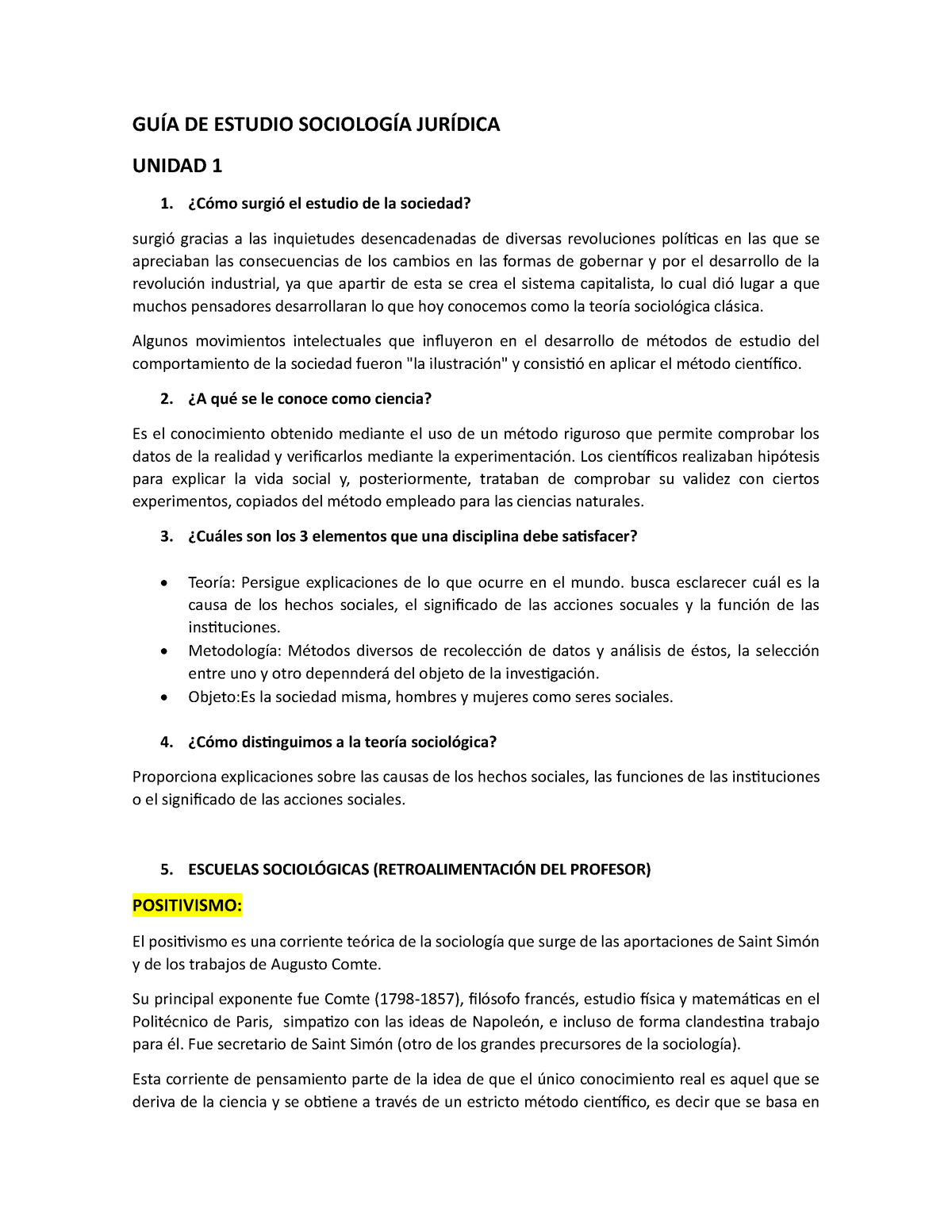 Unidad 1 Guia De Examen GuÍa De Estudio SociologÍa JurÍdica Unidad 1