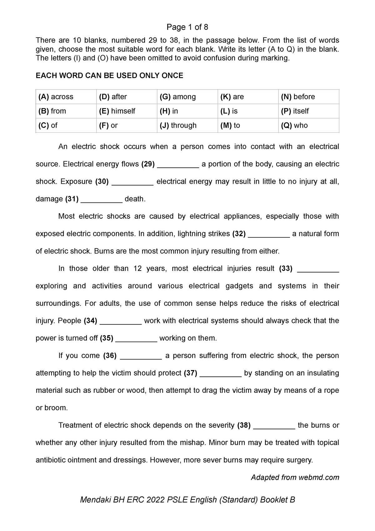 Psle Standard English 2022 Paper 2 Booklet B There Are 10 Blanks