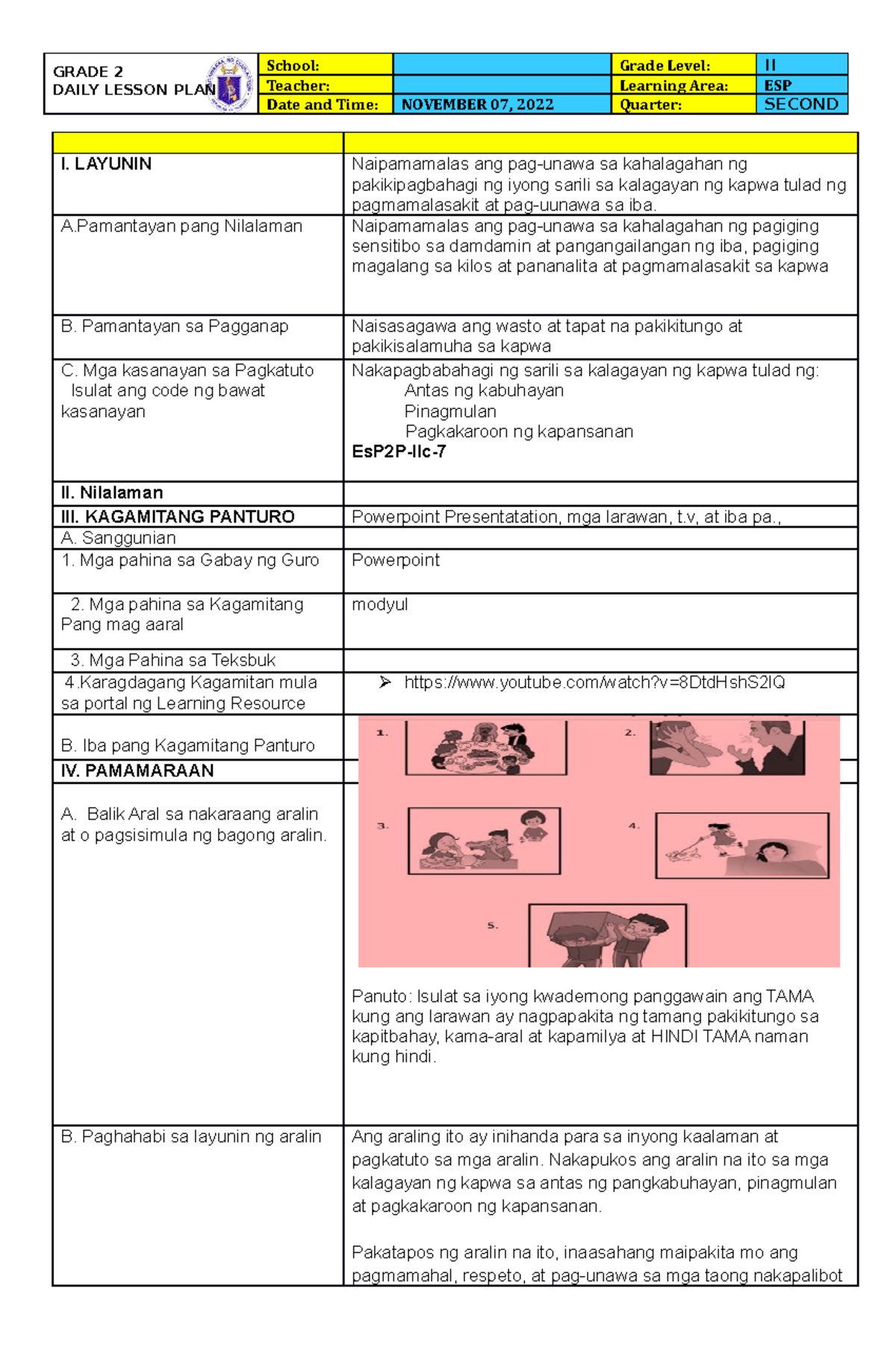 Q2 W2 Esp Daily Lesson Plan Dlp Nov 7 22 Grade 2 Daily Lesson Plan