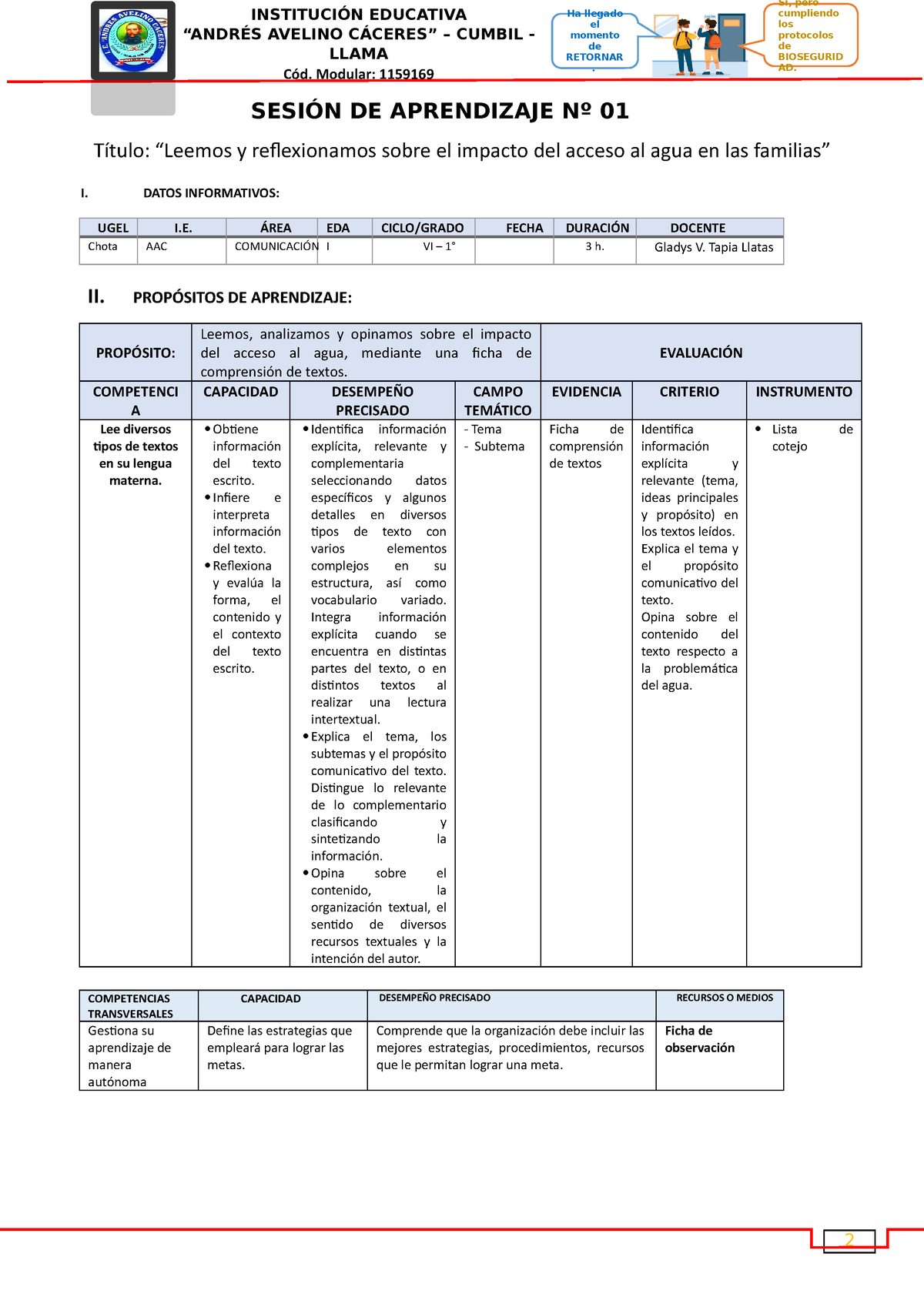 1° Sesión De Aprendizaje Cumpliendo Los Protocolos De Biosegurid Ad