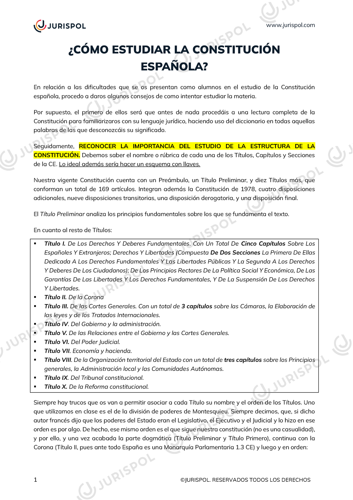 ¿cómo Estudiar La Constitución Española ¿cÓmo Estudiar La