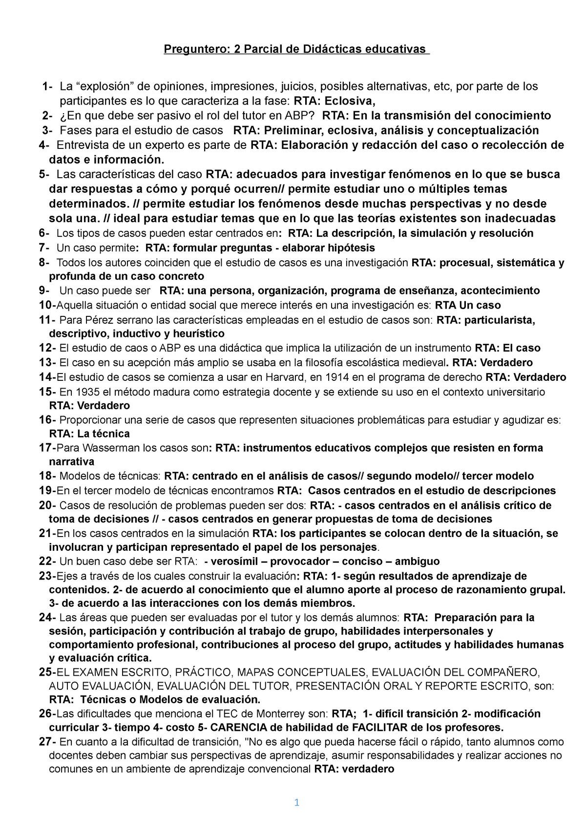 Preguntero 2 Parcial De Didacticas Educativas Preguntero 2 Parcial