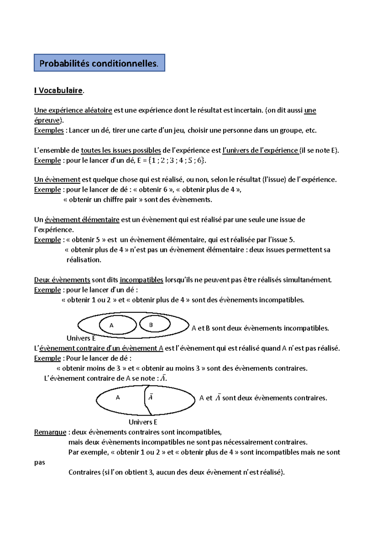 Probabilités I Vocabulaire Une Expérience Aléatoire Est Une