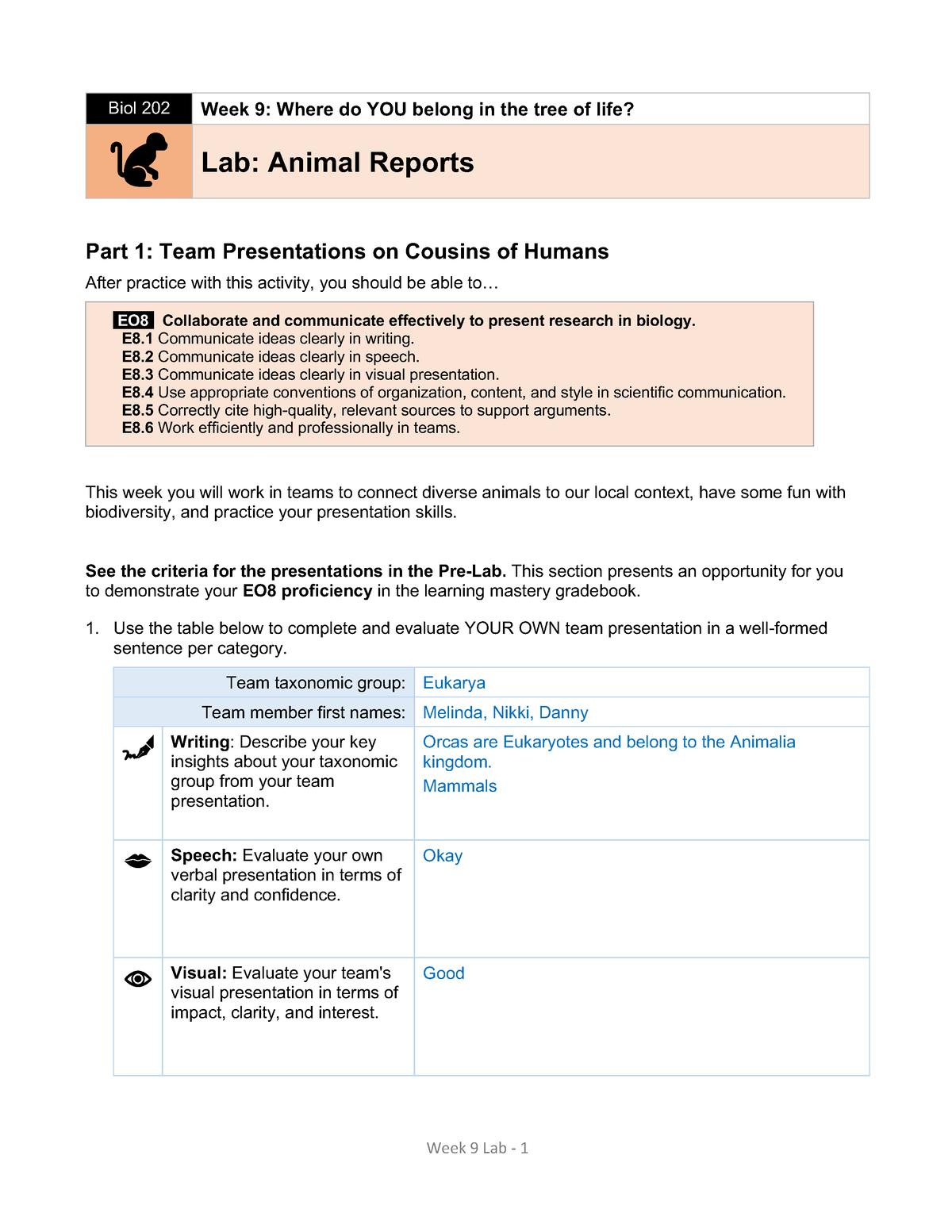 202 Week 09 Lab Animal Reports Biol 202 Week 9 Where Do You Belong