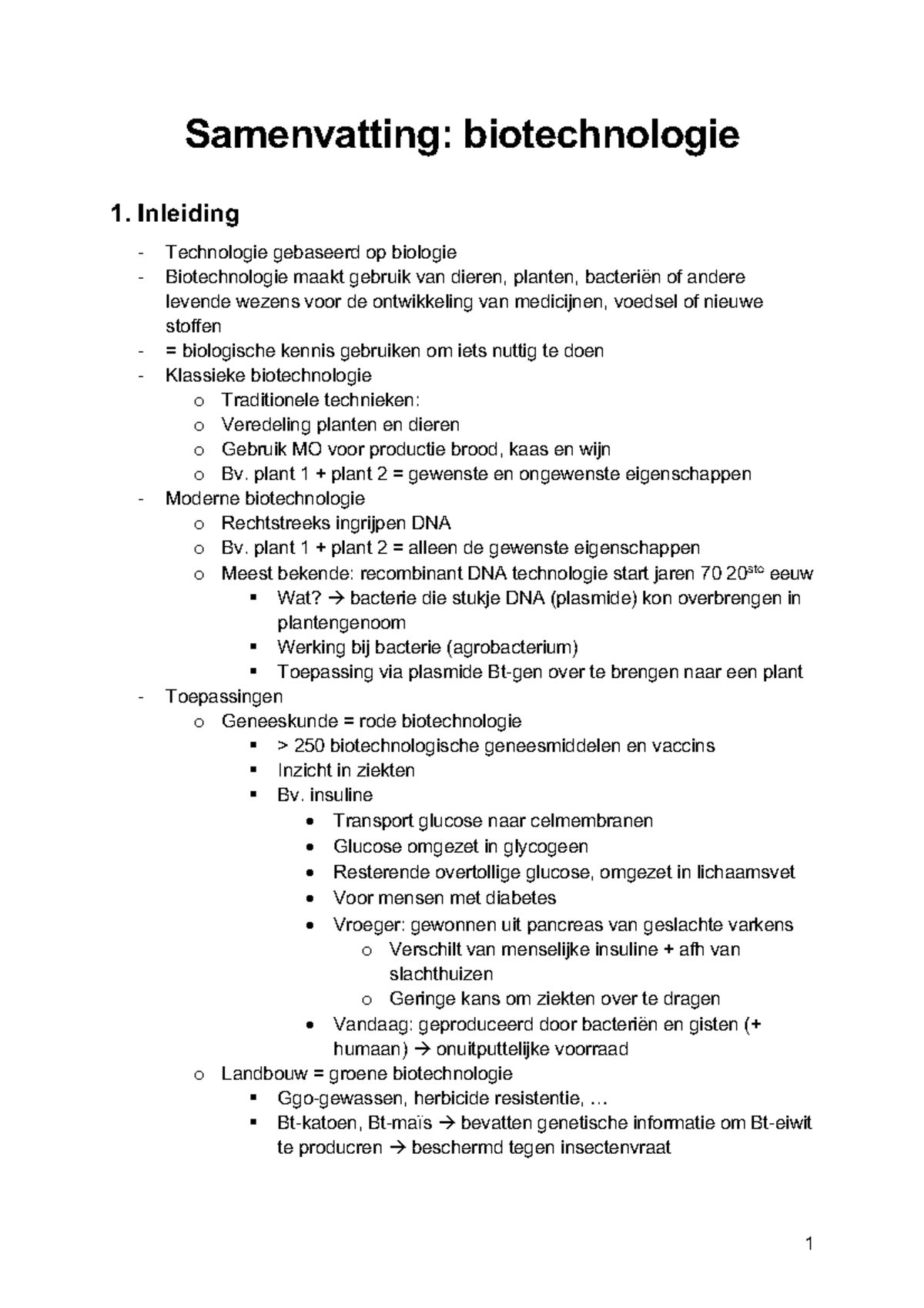 Biotechnologie Samenvatting Biotechnologie 1 Inleiding Technologie