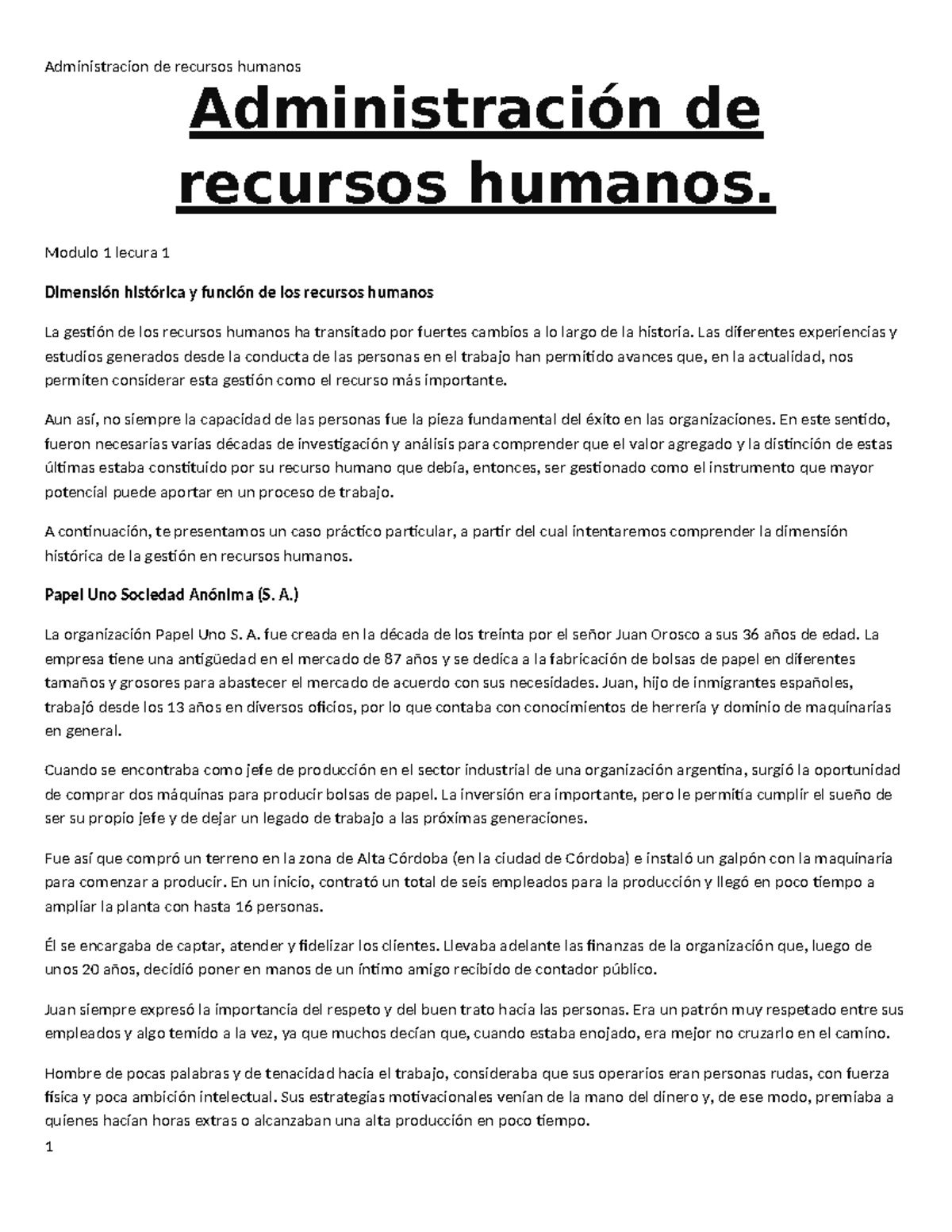 Administración De Recursos Humanos Parcial 1 Modulo 1 Y 2