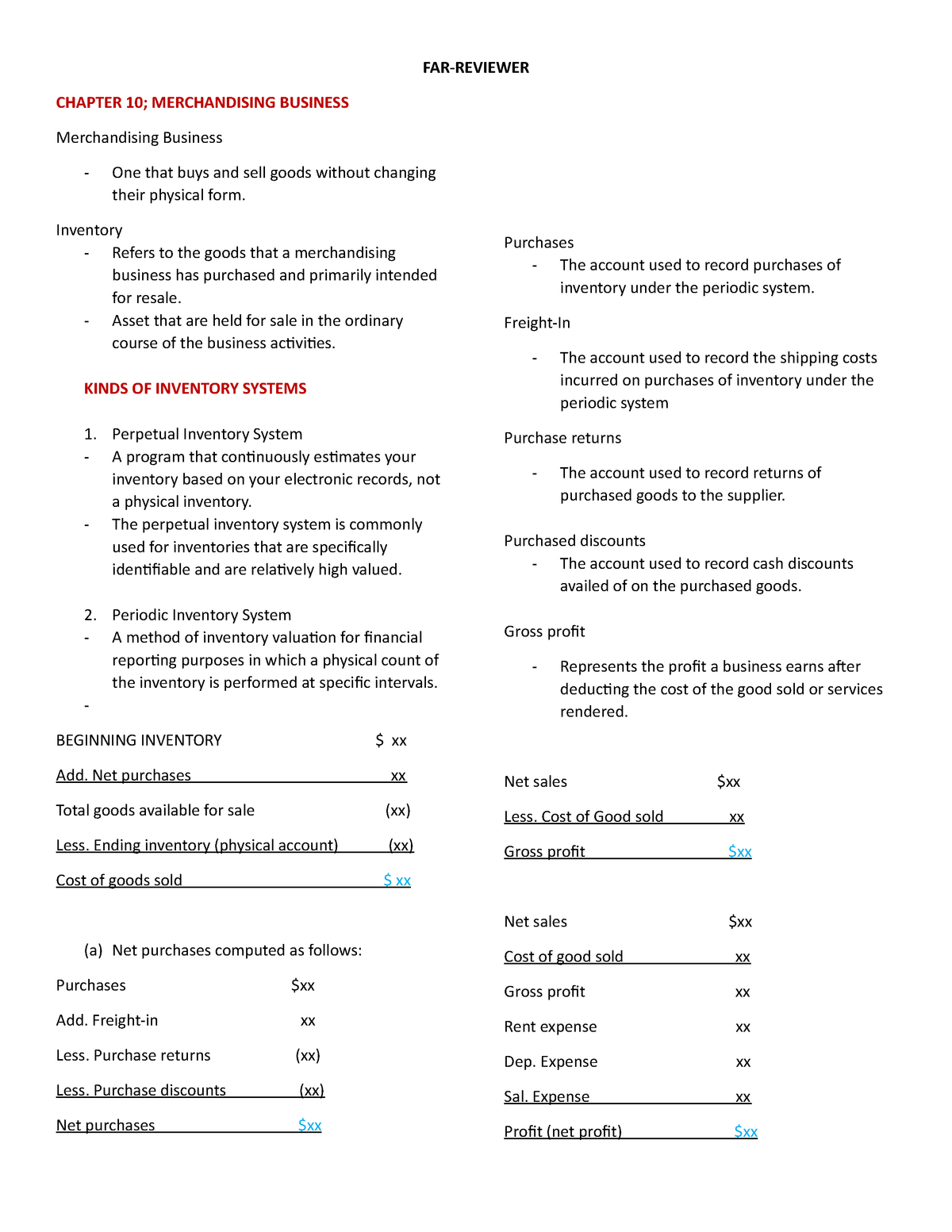 Far Reviewer Lecture Notes 10 13 Bachelor Of Science In Accountancy