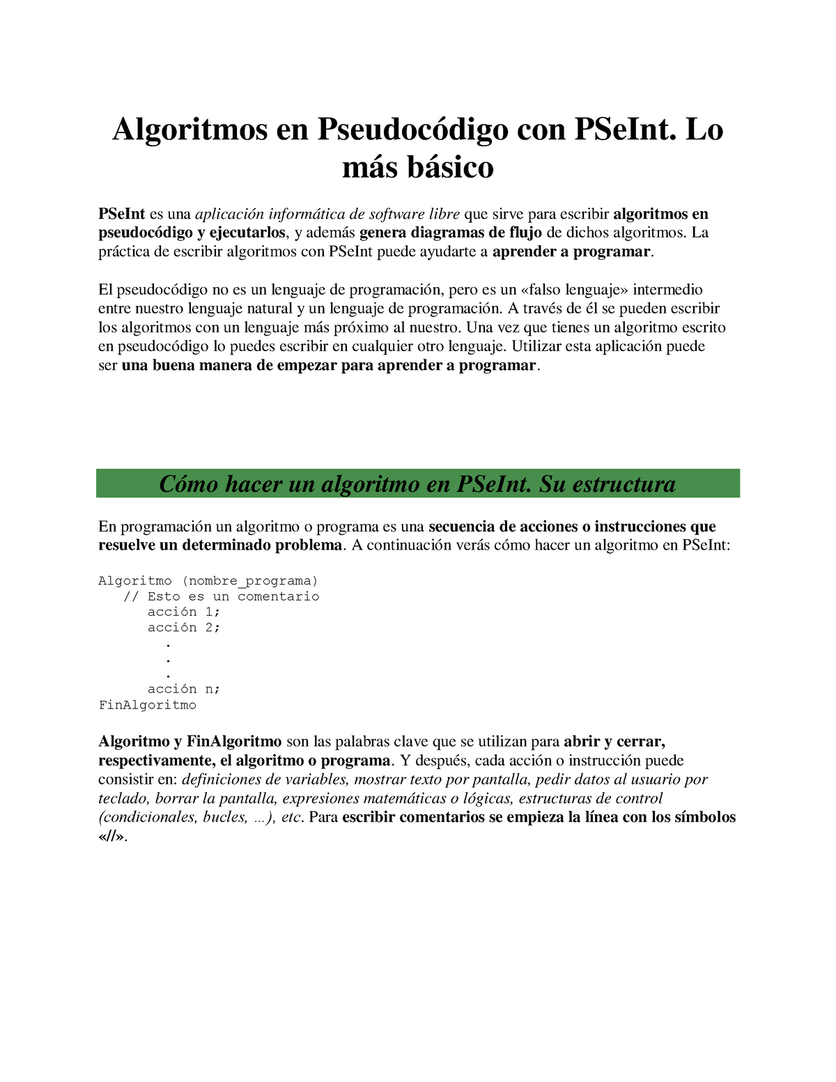 Algoritmos En Pseudocódigo Con Pse Int Lo Más Básico Pseint Es Una