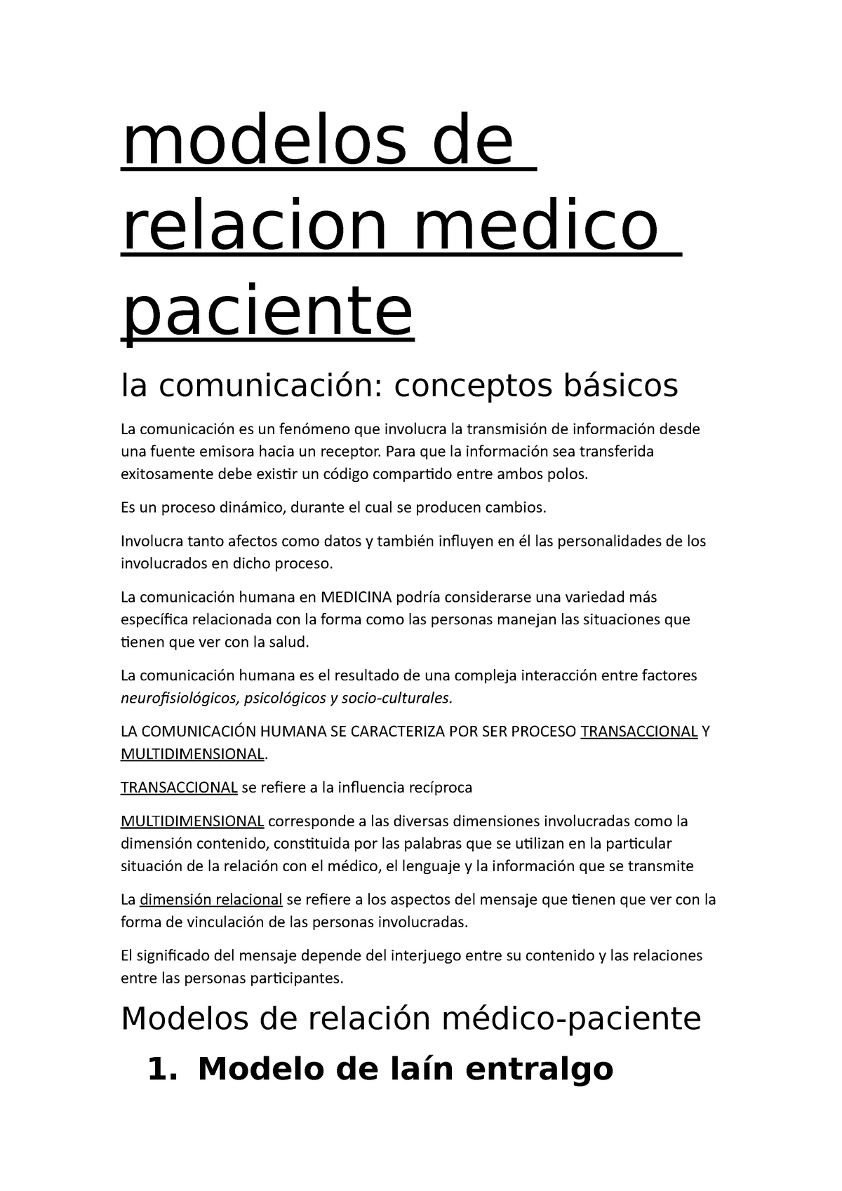 Resumen Modelos Relcion Paciente Modelos De Relacion Medico Paciente