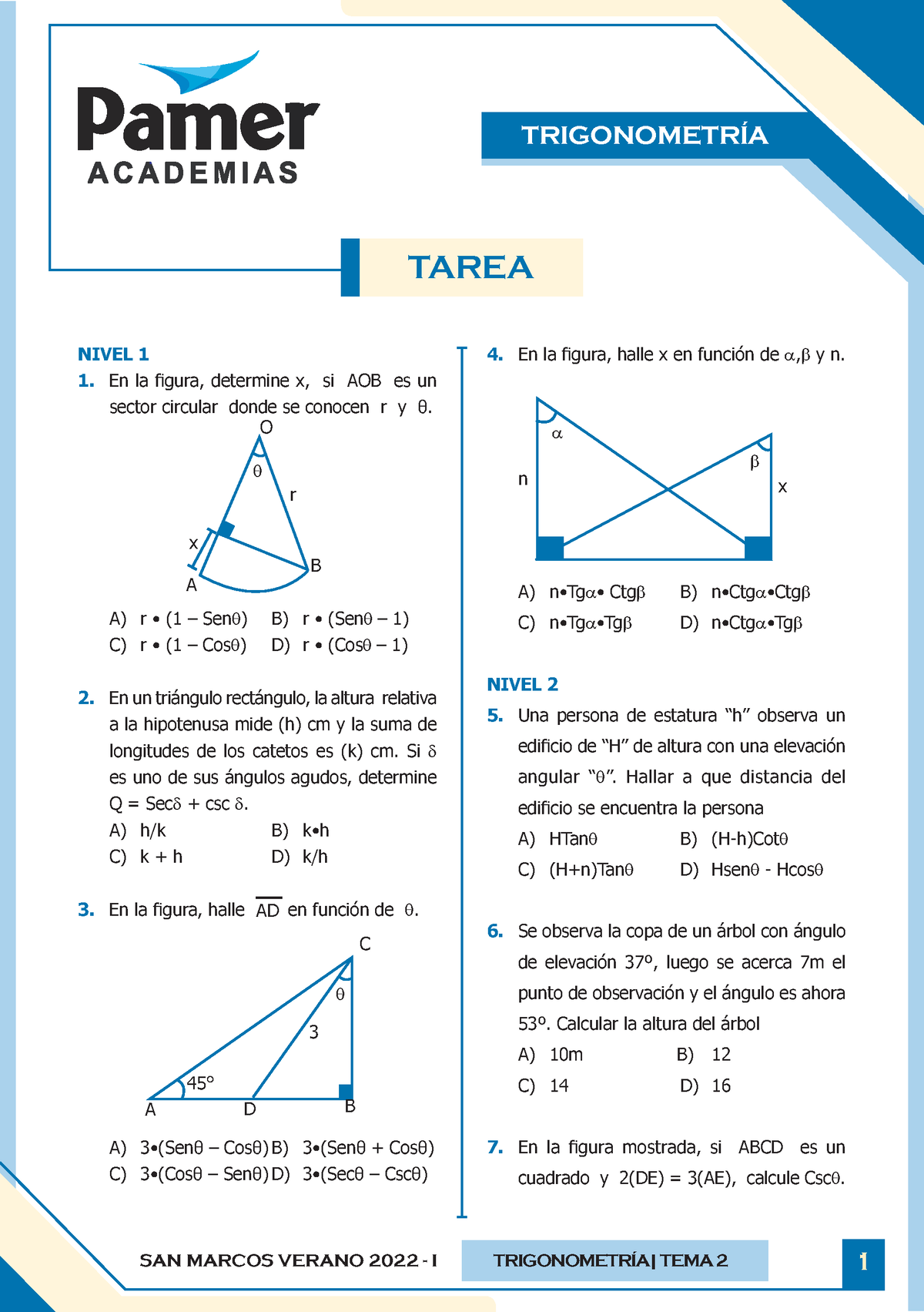 T Sem2 Trigo Resolución De Triángulos Rectángulos San Marcos Verano