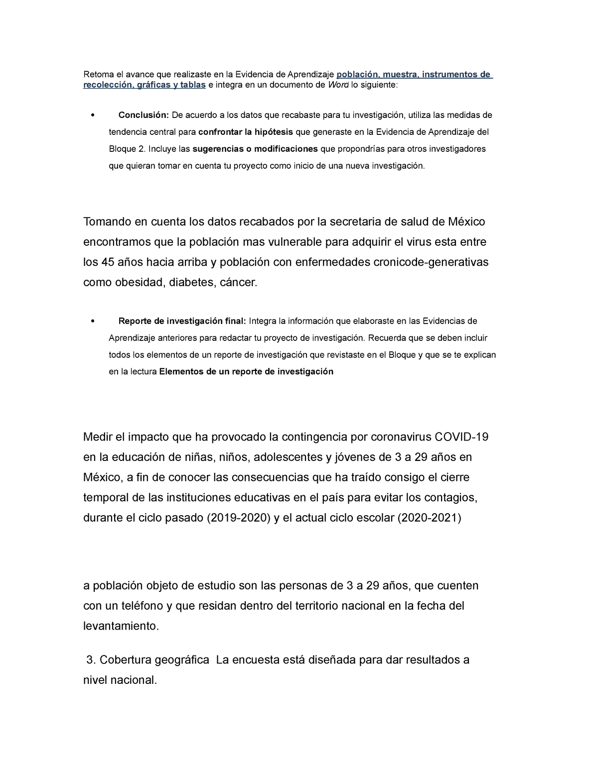 Reporte Final Para Aprender Retoma El Avance Que Realizaste En La