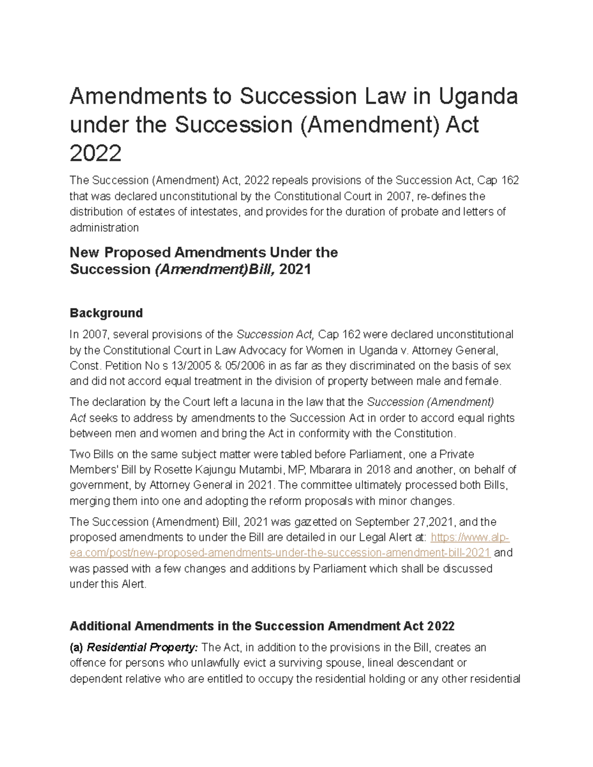 Amendments In Line With The Succession Laws In Uganda Amendments To