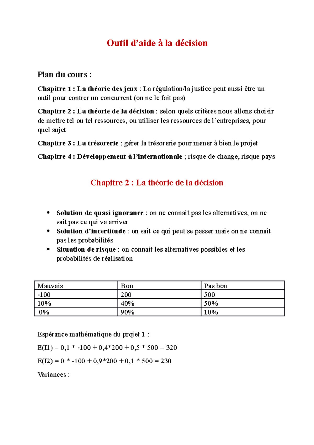 Outil Daide à La Décision Outil Daide à La Décision Plan Du Cours